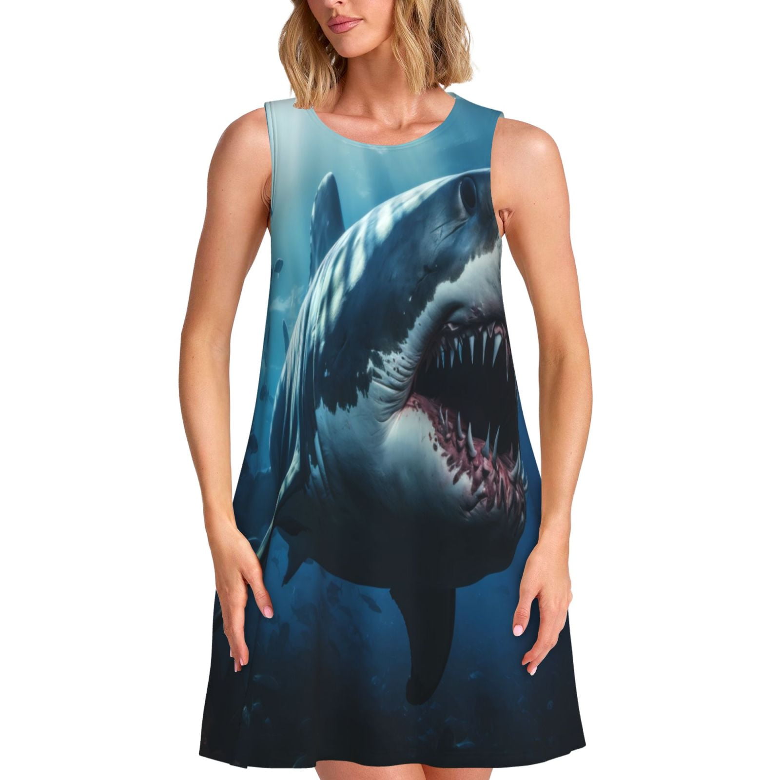 Balery 3D Realistic Shark Pattern Women’s Summer Dresses – Loose ...