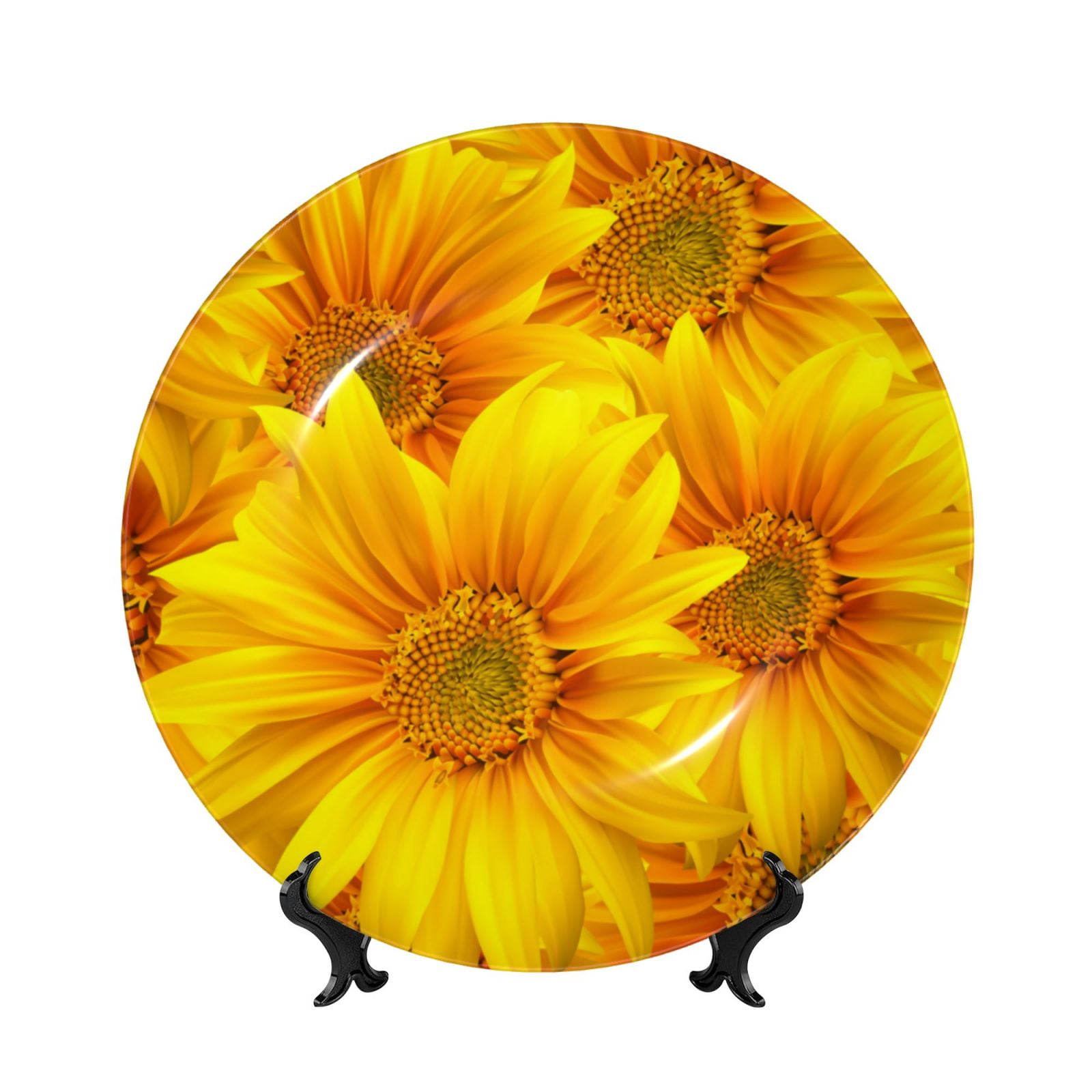 Balery 3D Sunflowers Print Bone China Decorative Plate Ceramic Dinner ...