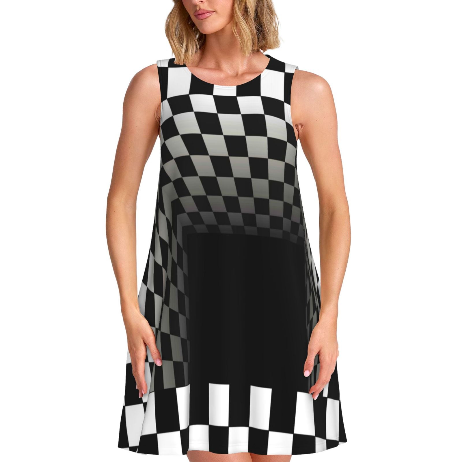Balery 3d Black and White Checkerboard Tunnel Pattern Women’s Summer ...