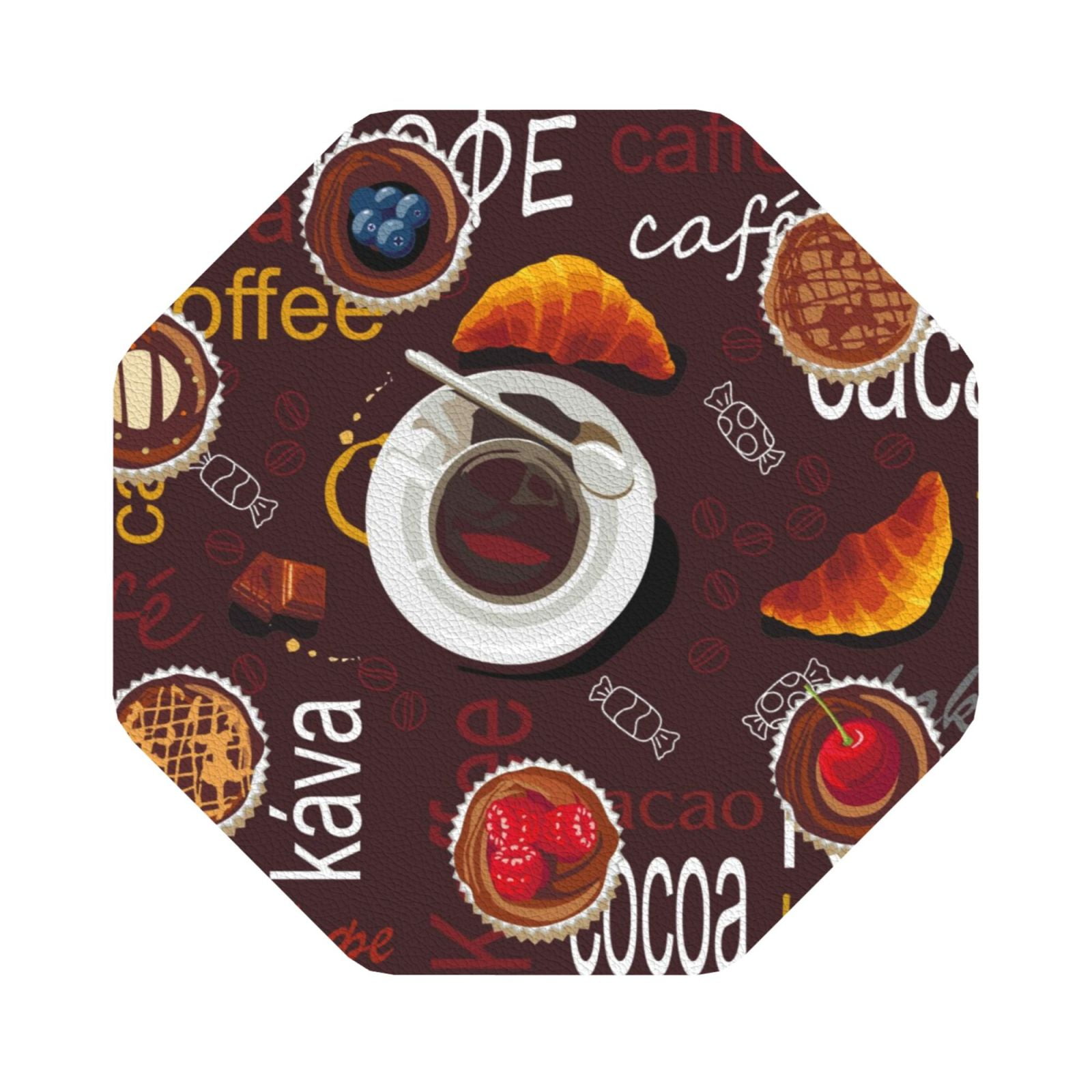 Balery 4 Pcs A Cup Of Black Coffee On A Saucerleather Coasters Set ...
