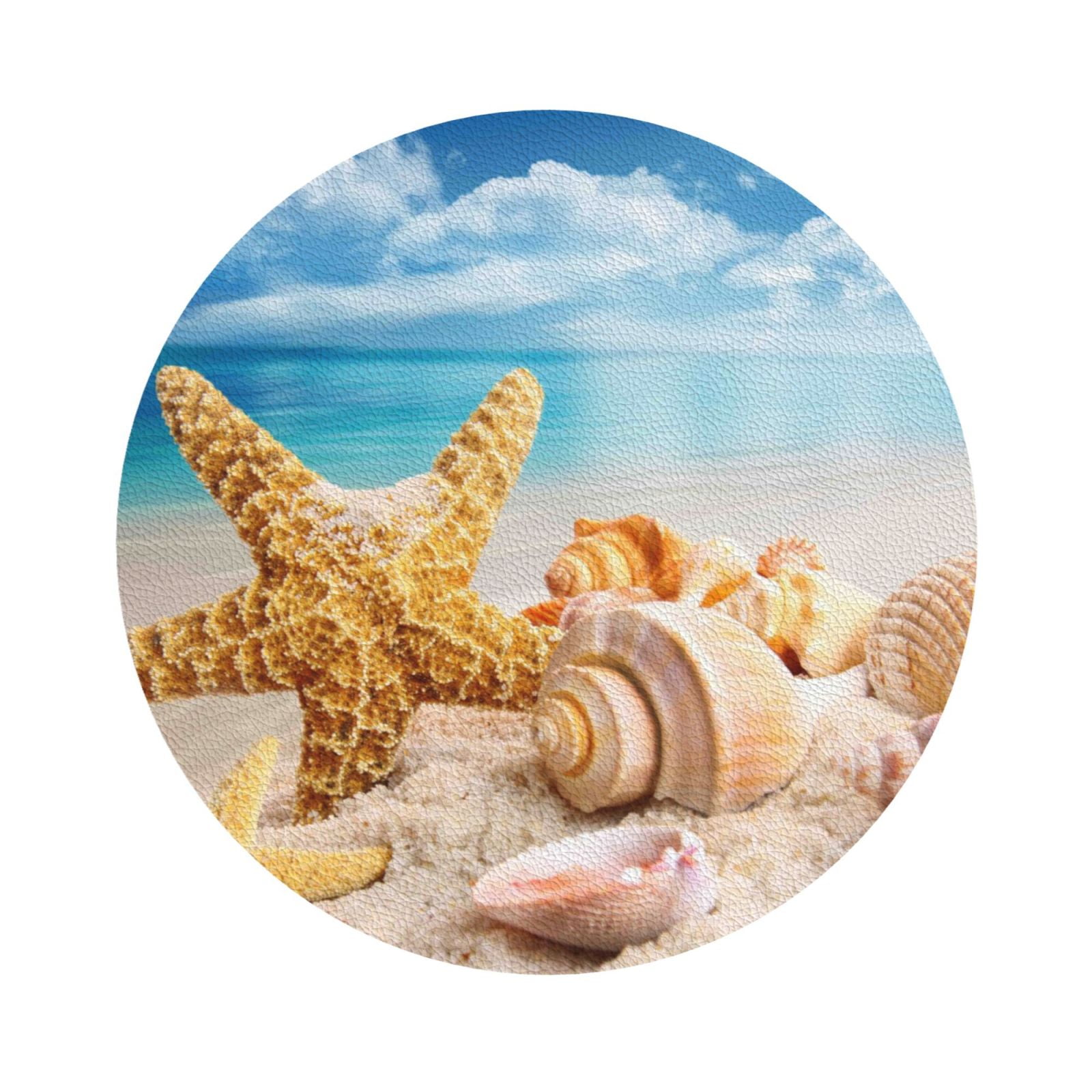 Balery 4 Pcs Beach Starfish Shellleather Coasters Set, Drink Table Cup ...
