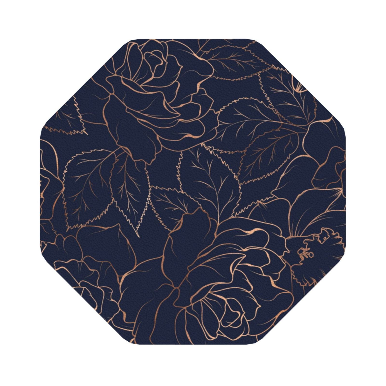 Balery 4 Pcs Copper-Gold Gloss Outline Navy Dark Blueleather Coasters ...