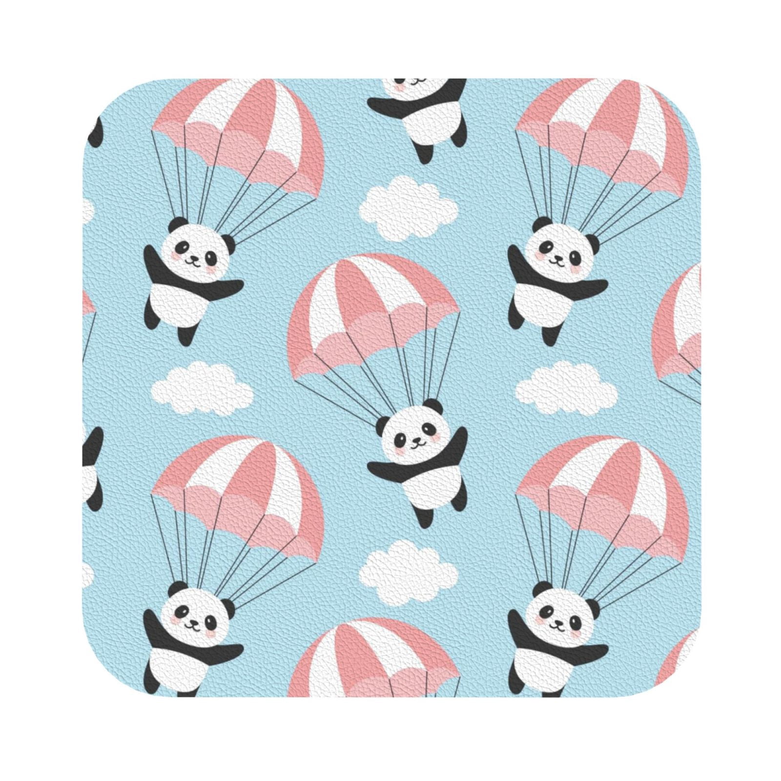 Balery 4 Pcs Cute Panda Flying In The Skyleather Coasters Set, Drink ...