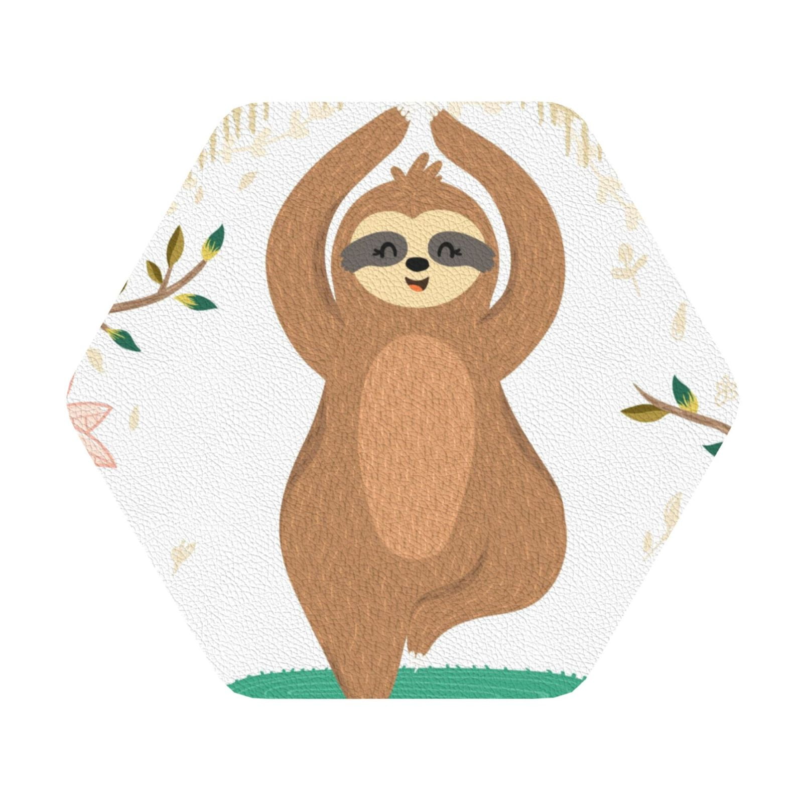 Balery 4 Pcs Cute Sloth In Yoga Pose Treeleather Coasters Set, Drink ...