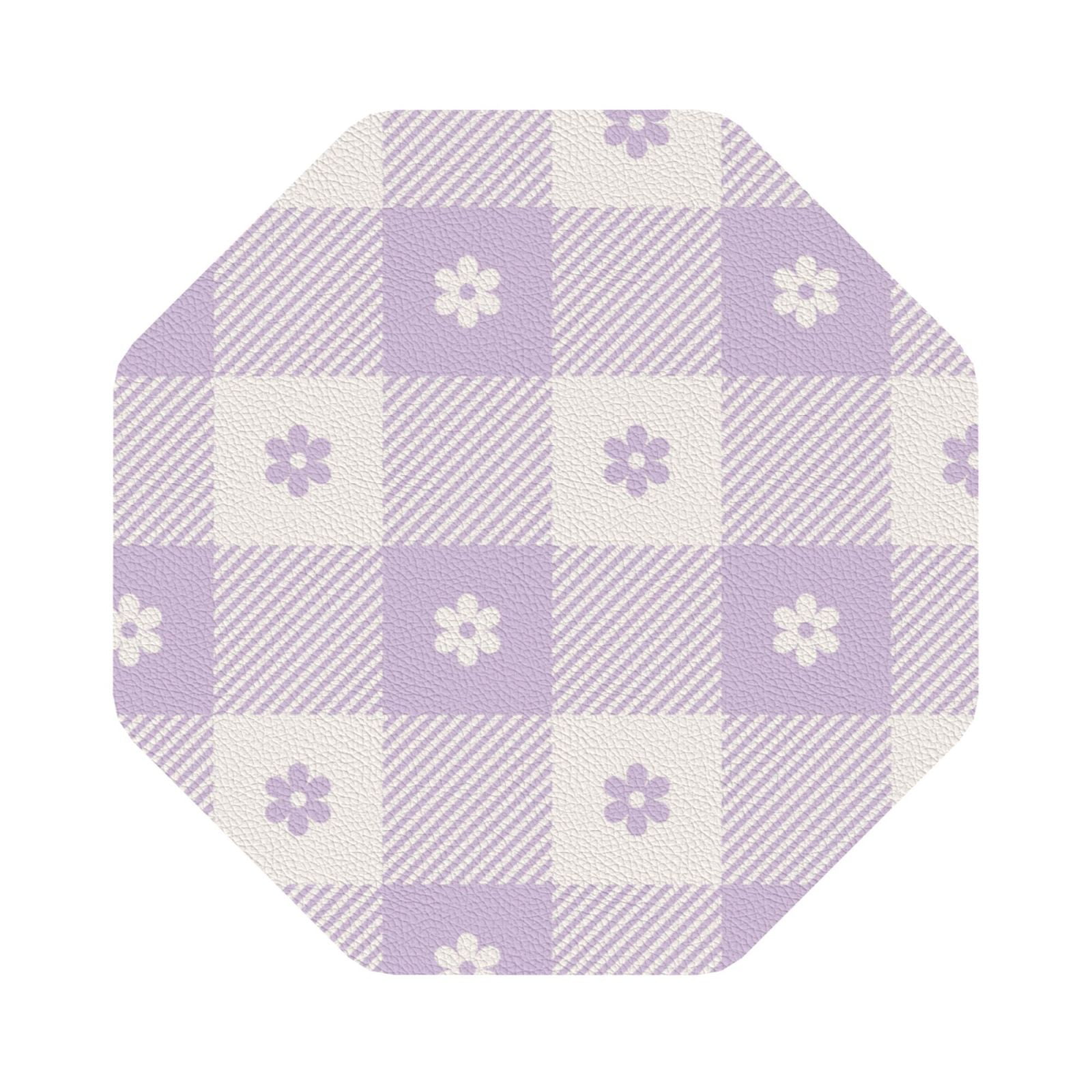 Balery 4 Pcs Floral Purple Buffalo Plaidleather Coasters Set, Drink ...