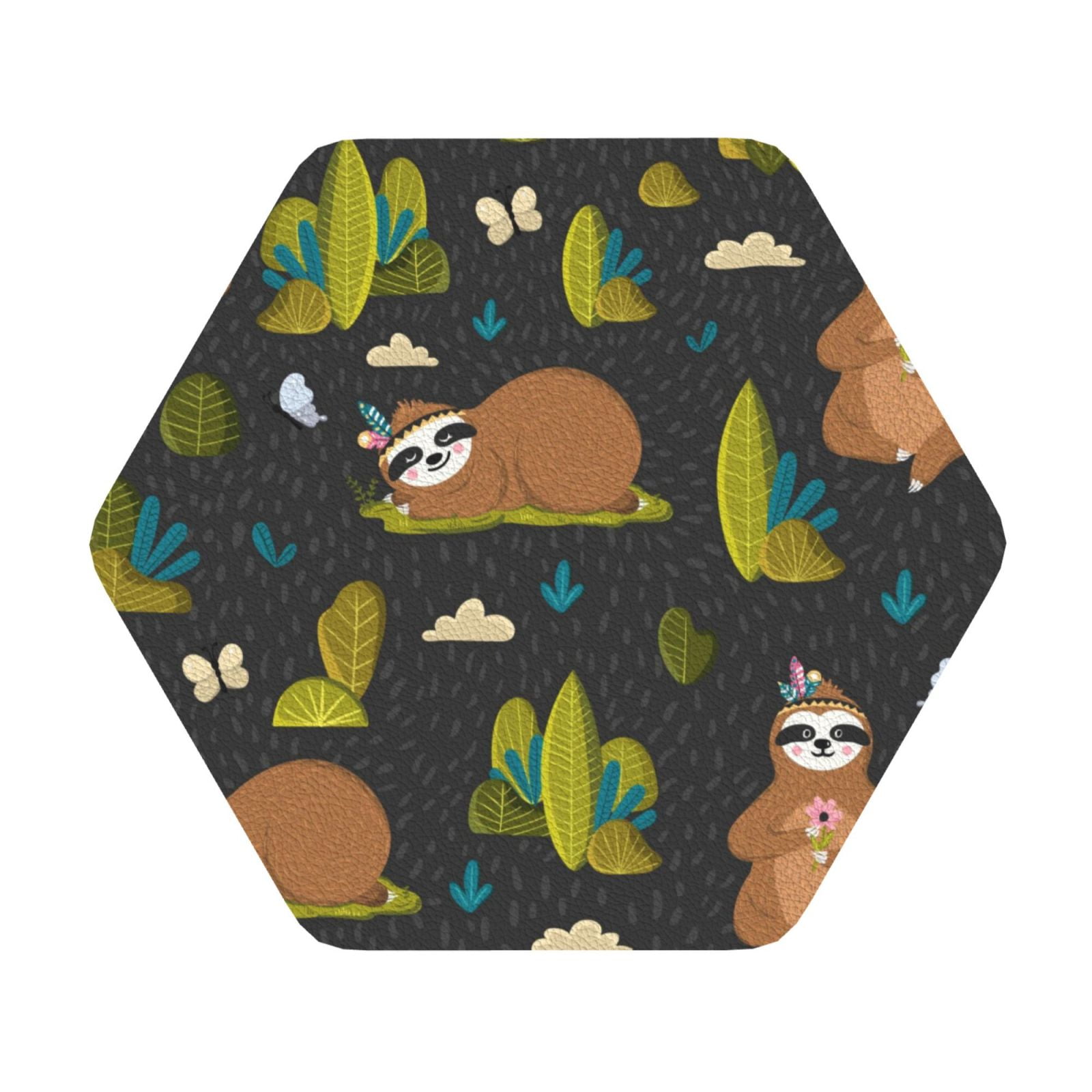 Balery 4 Pcs Funny Sloths In The Forestleather Coasters Set, Drink ...