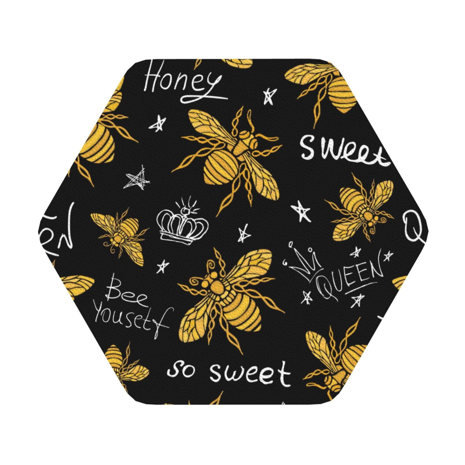 Balery 4 Pcs Hohey Bee Golden Embroideryleather Coasters Set, Drink ...
