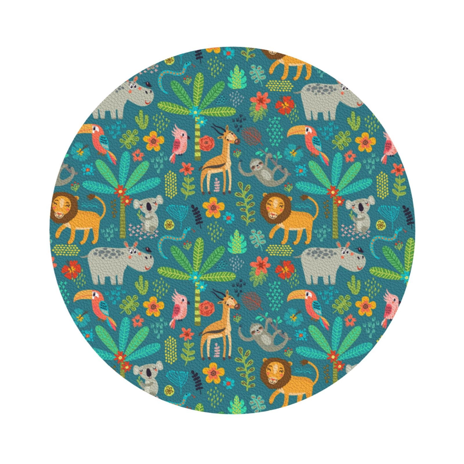 Balery 4 Pcs Jungle Animalsleather Coasters Set, Drink Table Cup ...