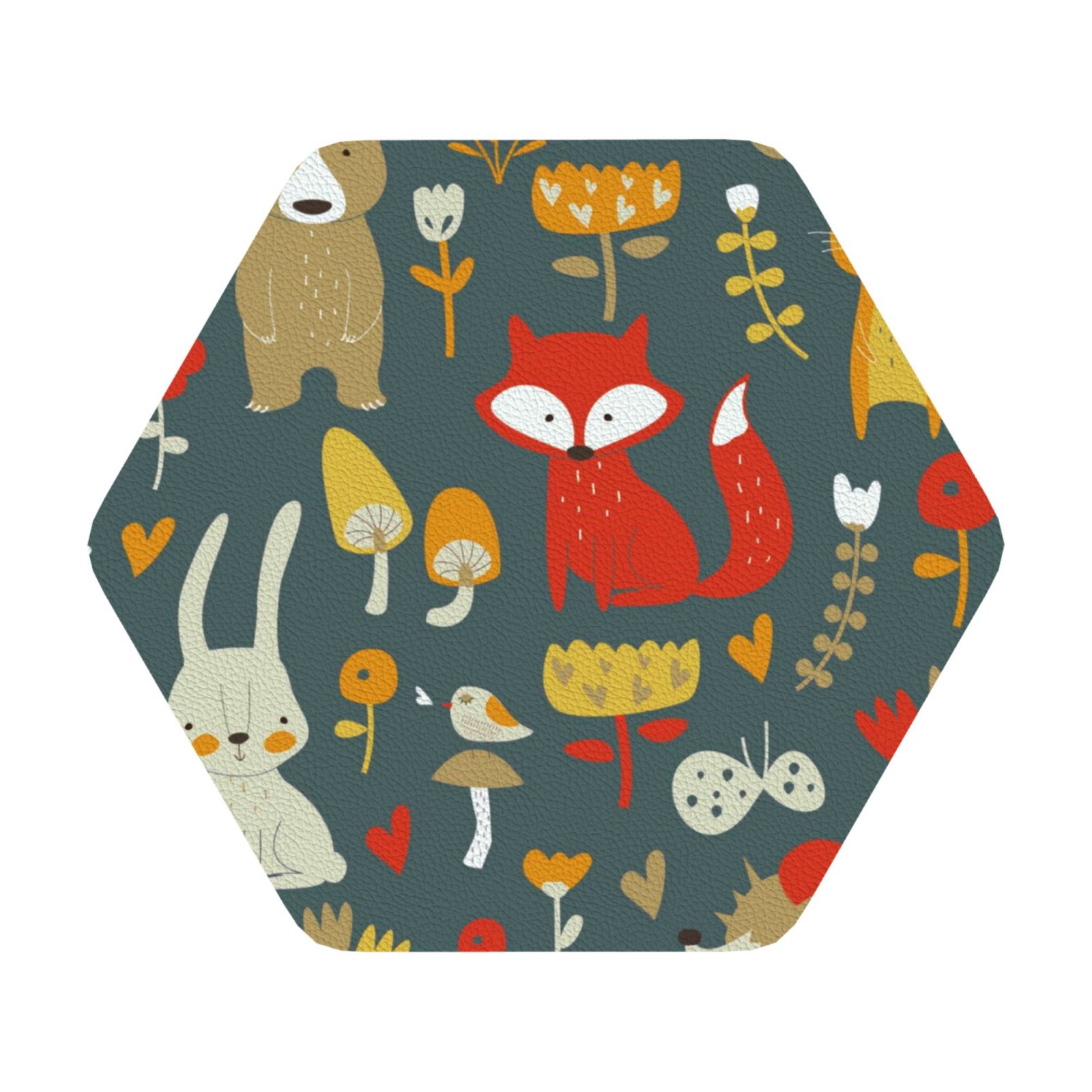 Balery 6 Pcs Cute Animal Forestleather Coasters Set, Drink Table Cup ...