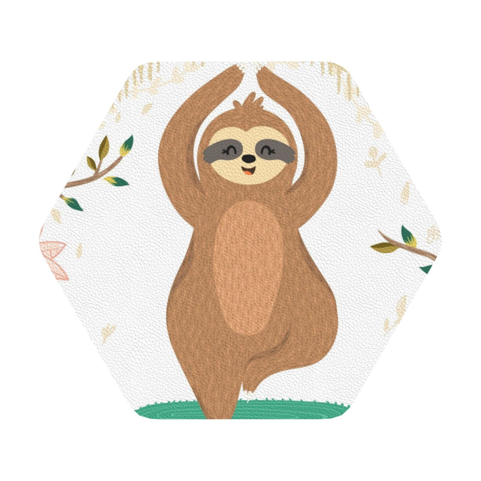Balery 6 Pcs Cute Sloth In Yoga Pose Treeleather Coasters Set, Drink ...