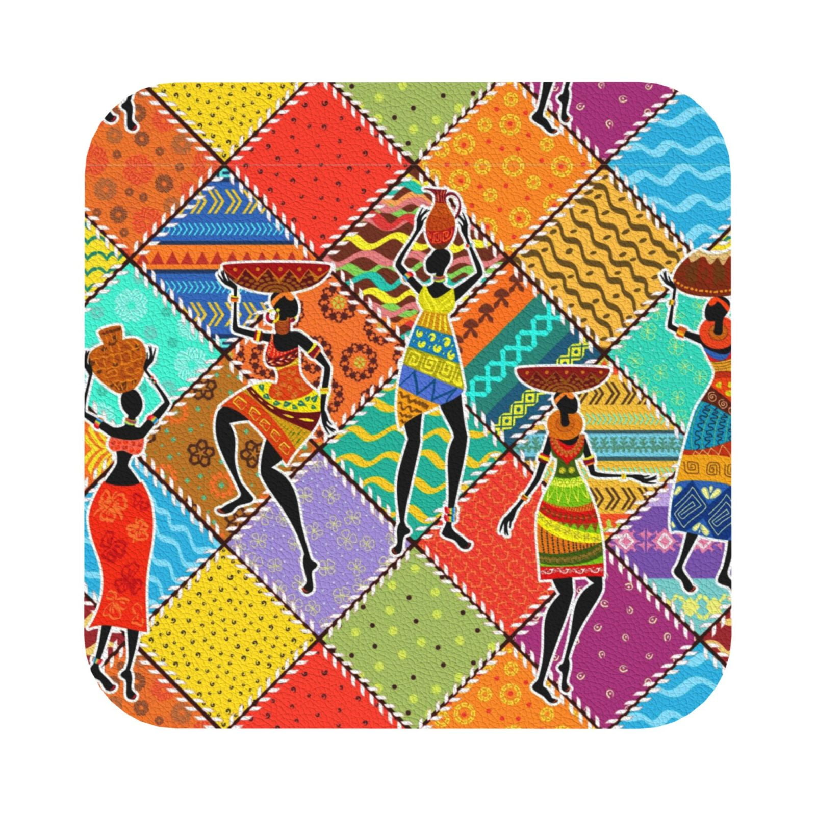 Balery 6 Pcs Dancing African Womansleather Coasters Set, Drink Table ...