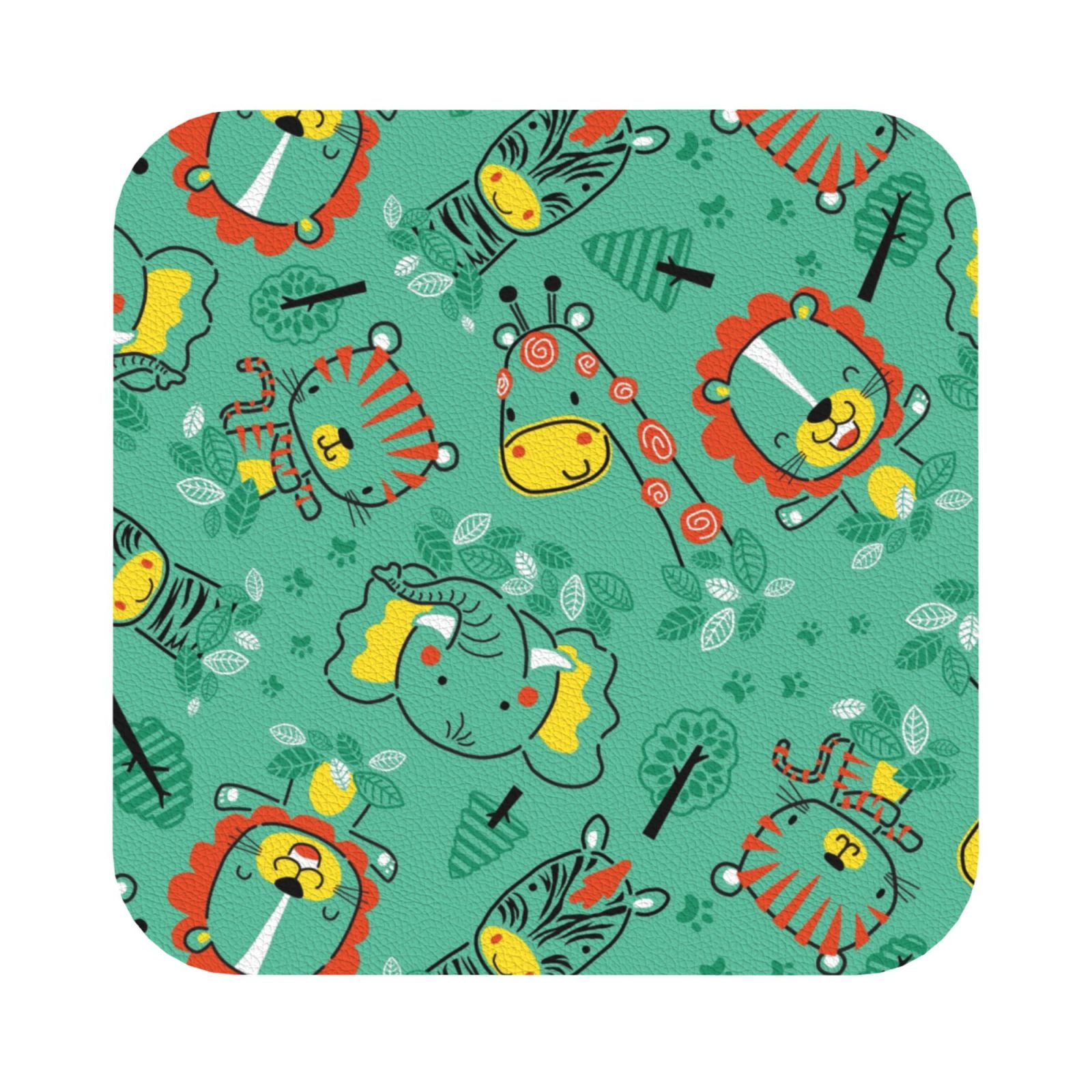 Balery 6 Pcs Funny Animals In Jungleleather Coasters Set, Drink Table ...