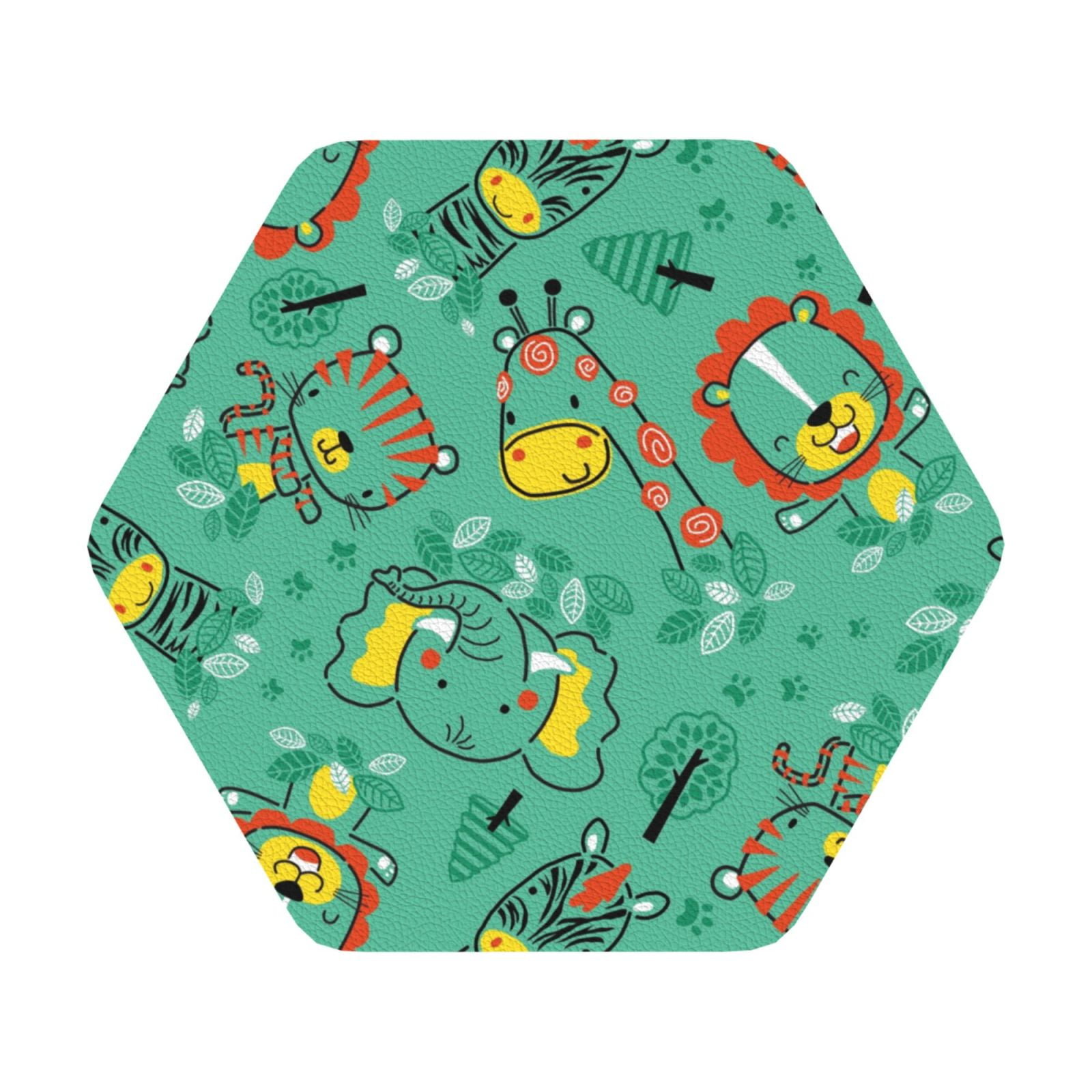 Balery 6 Pcs Funny Animals In Jungleleather Coasters Set, Drink Table ...