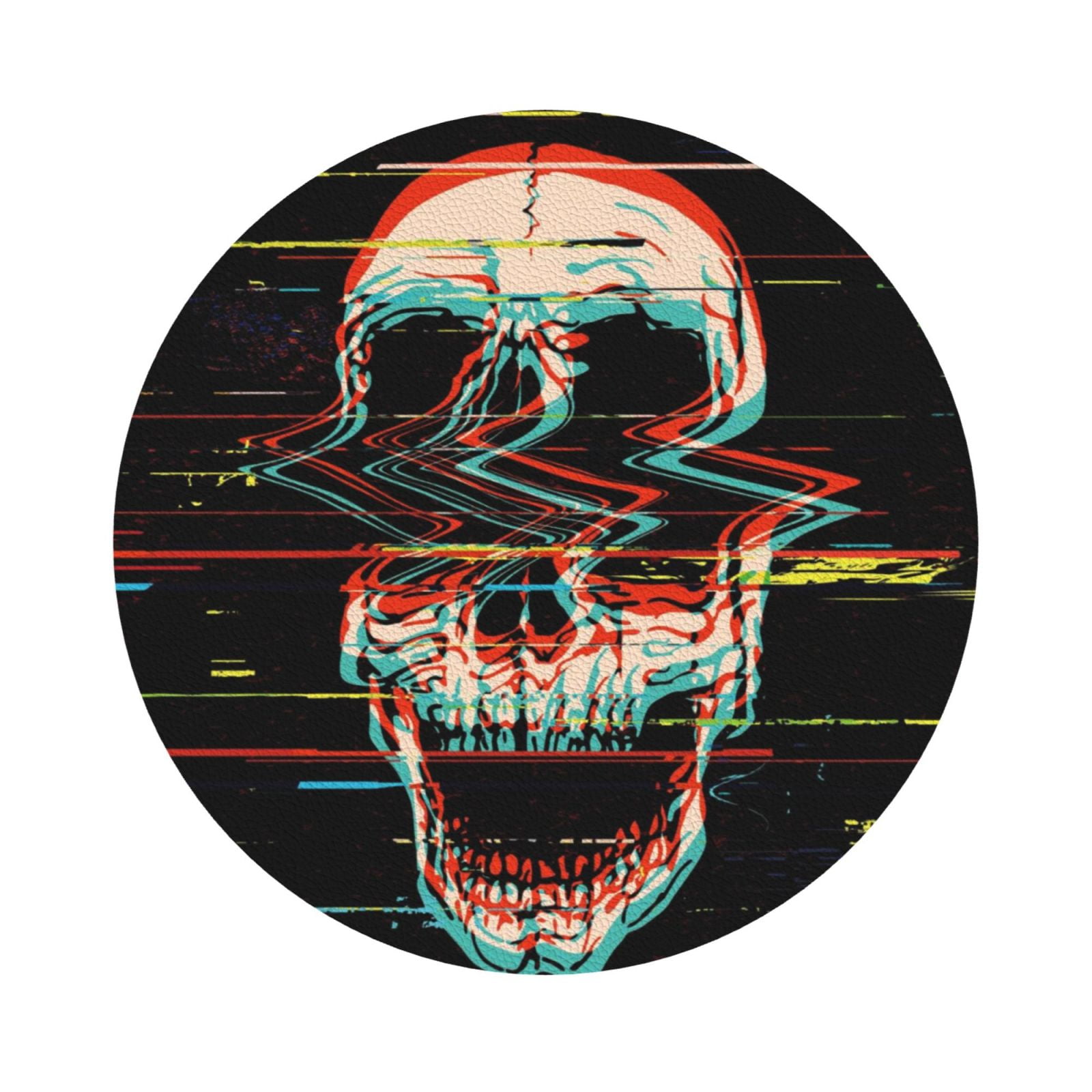 Balery 6 Pcs Glitch Screaming Skullleather Coasters Set, Drink Table ...