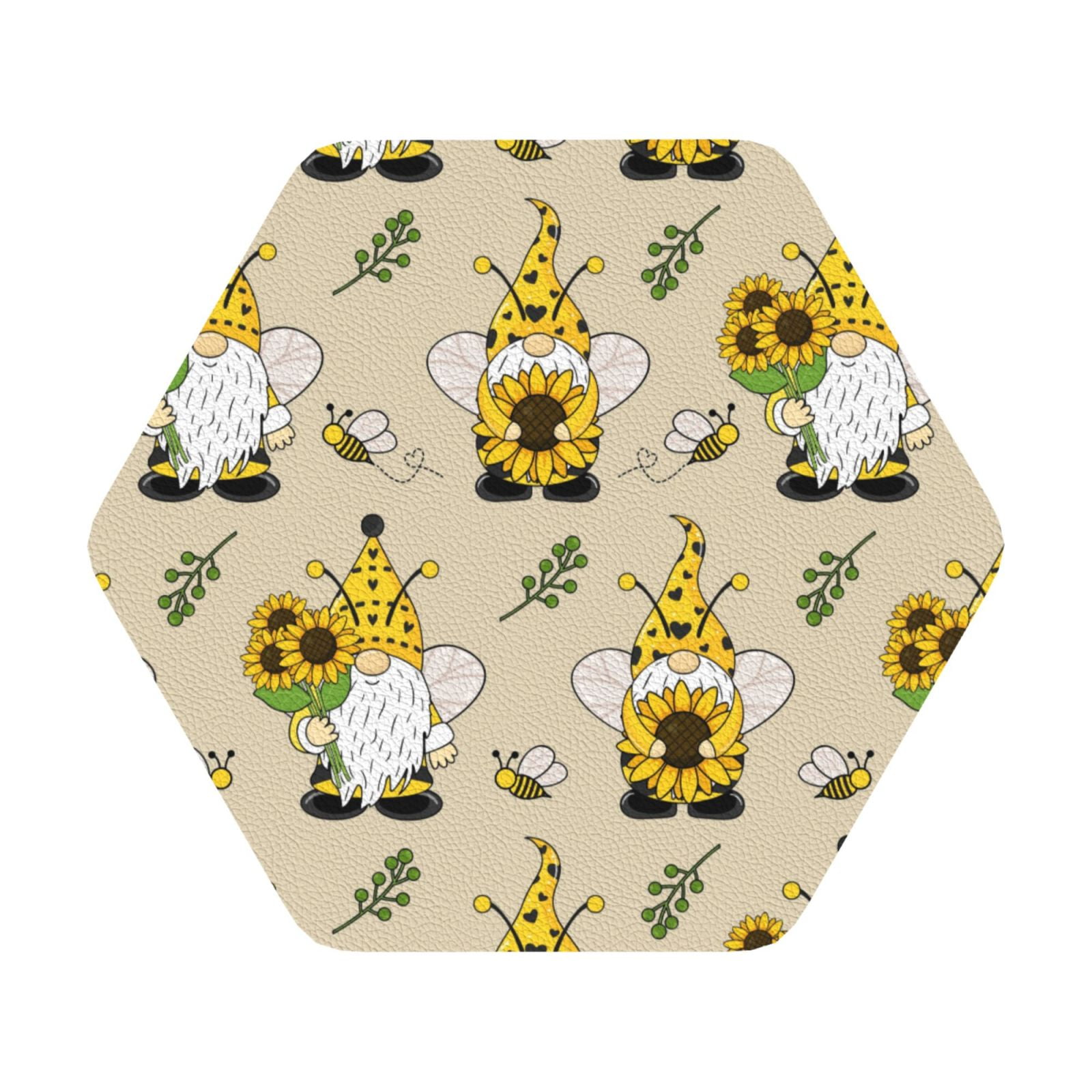 Balery 6 Pcs Gnomes Bees And Sunflowersleather Coasters Set, Drink ...