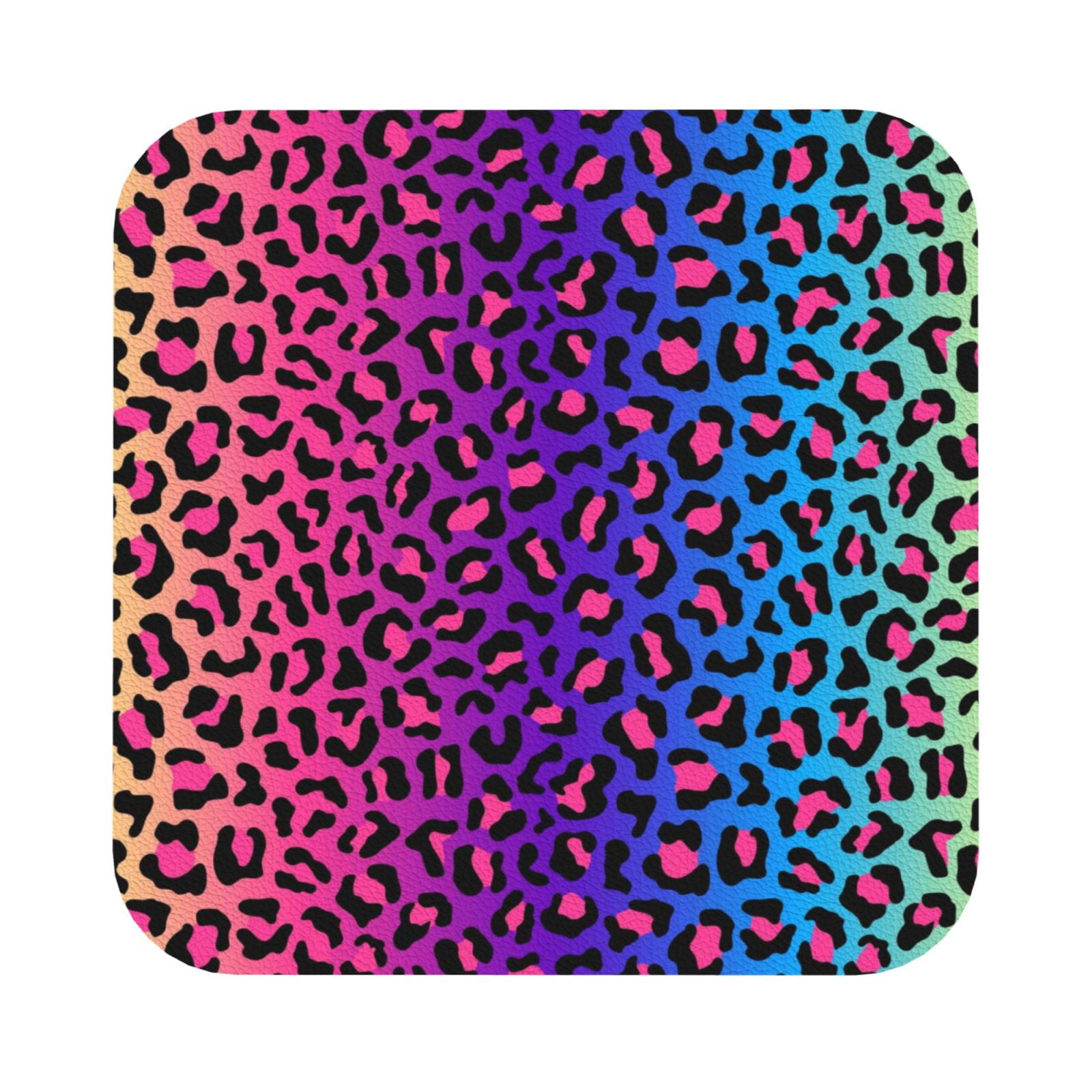 Balery 6 Pcs Leopard Neon Rainbow Gradientleather Coasters Set, Drink ...