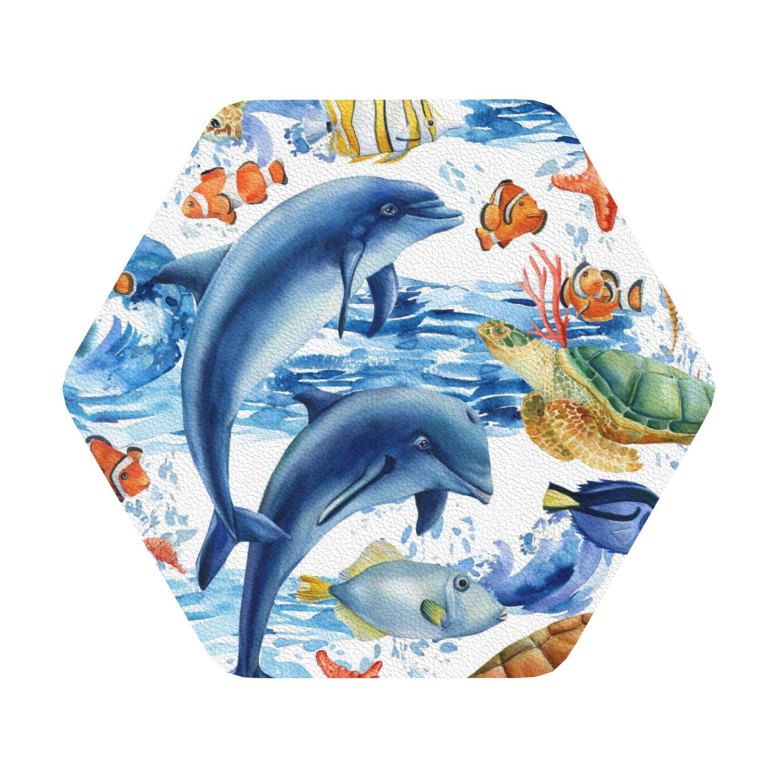Balery 6 Pcs Marine Animalsleather Coasters Set, Drink Table Cup ...