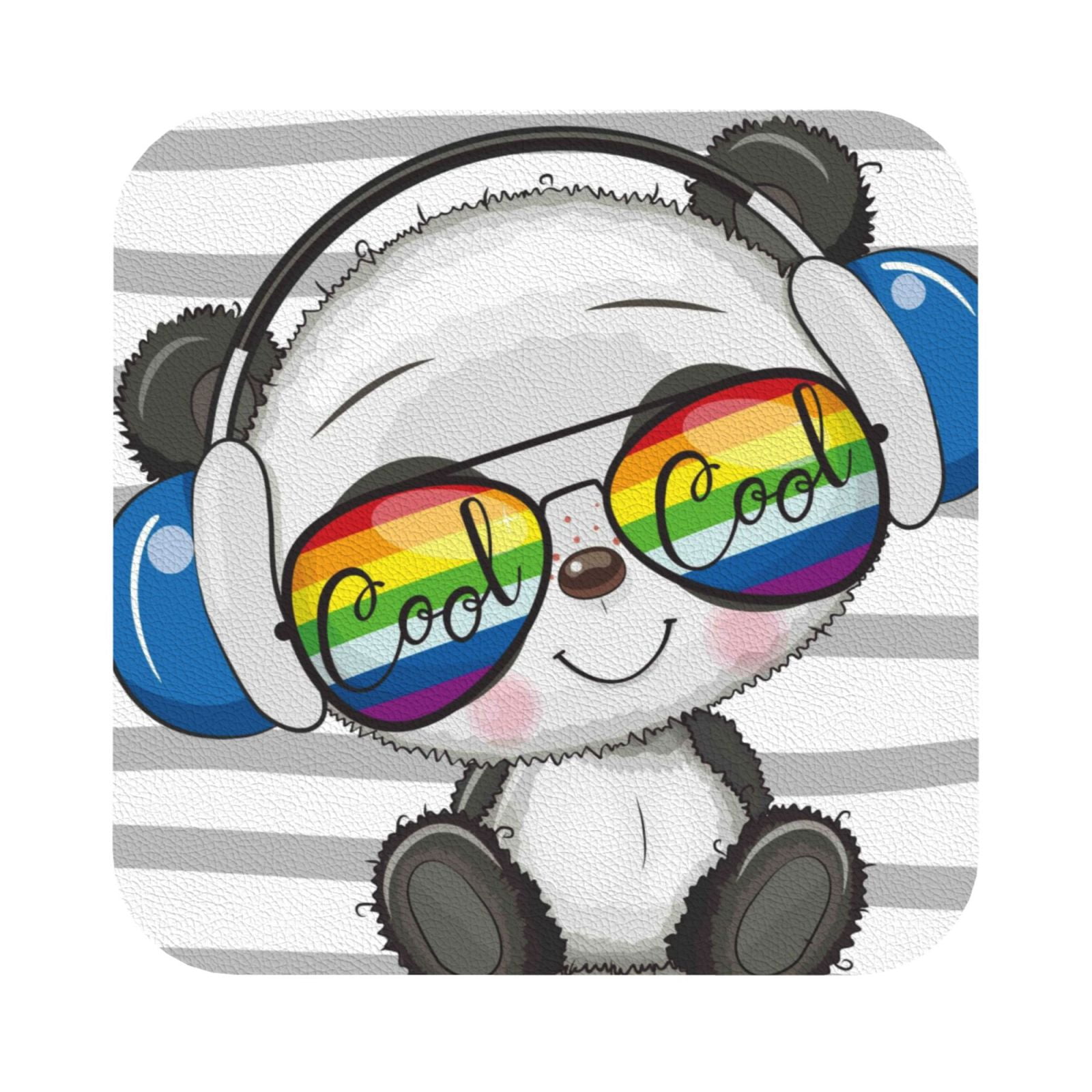 Balery 6 Pcs Panda With Sun Glassesleather Coasters Set, Drink Table ...