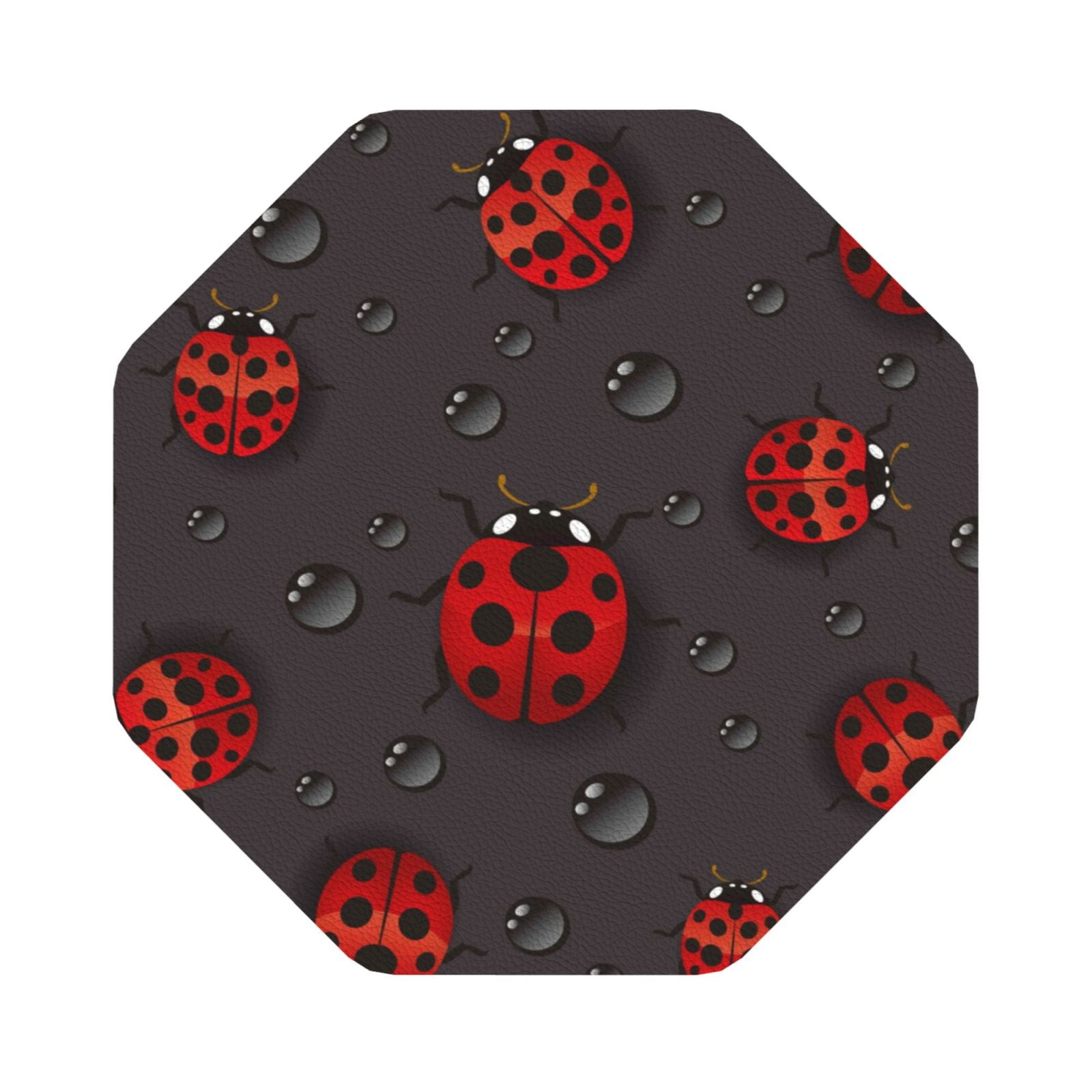 Balery 6 Pcs Red Ladybugs On Dark Backgroundleather Coasters Set, Drink ...