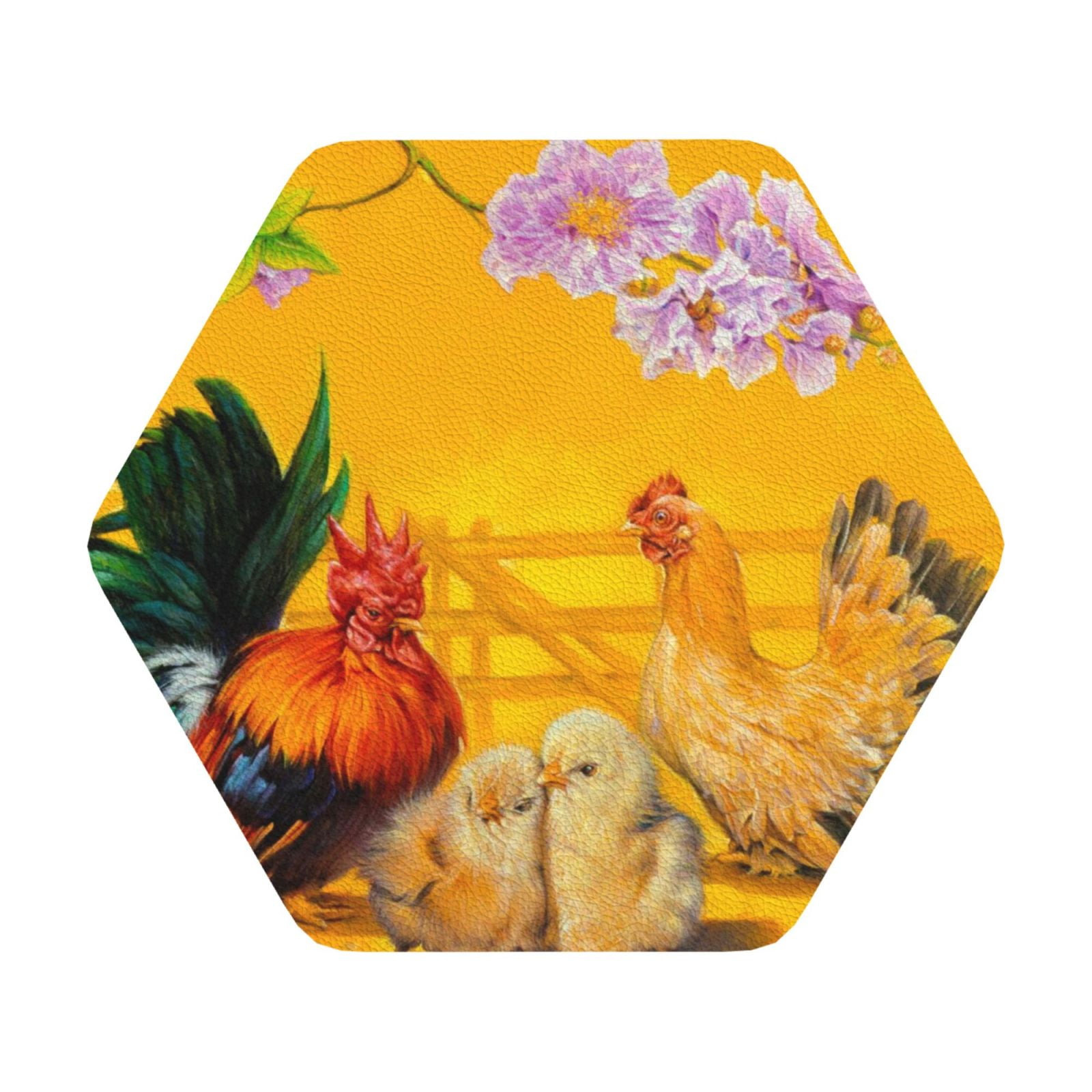 Balery 6 Pcs The Chicken Family Rooster Hen And Chicksleather Coasters ...