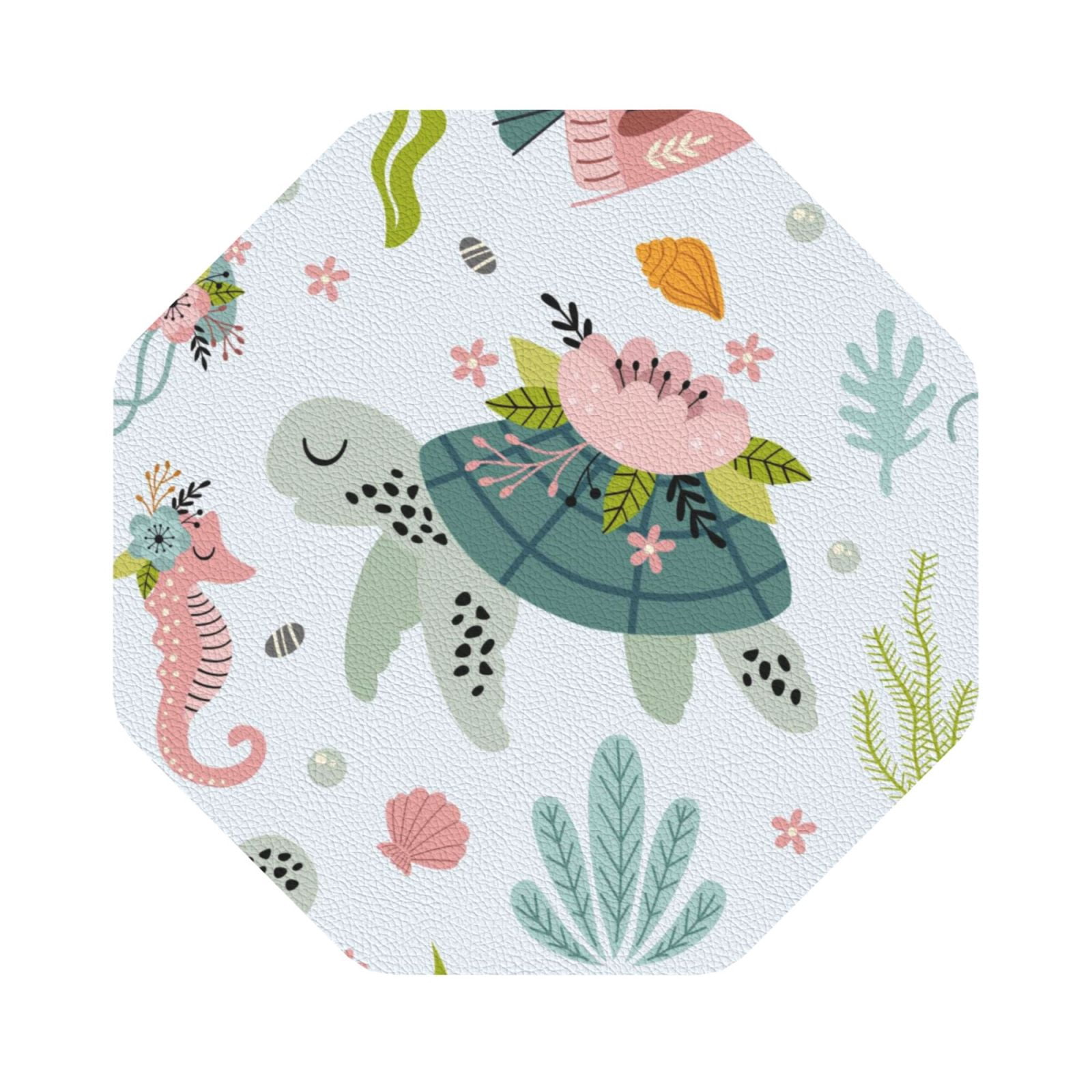 Balery 6 Pcs Turtle And Sea Lifeleather Coasters Set, Drink Table Cup ...