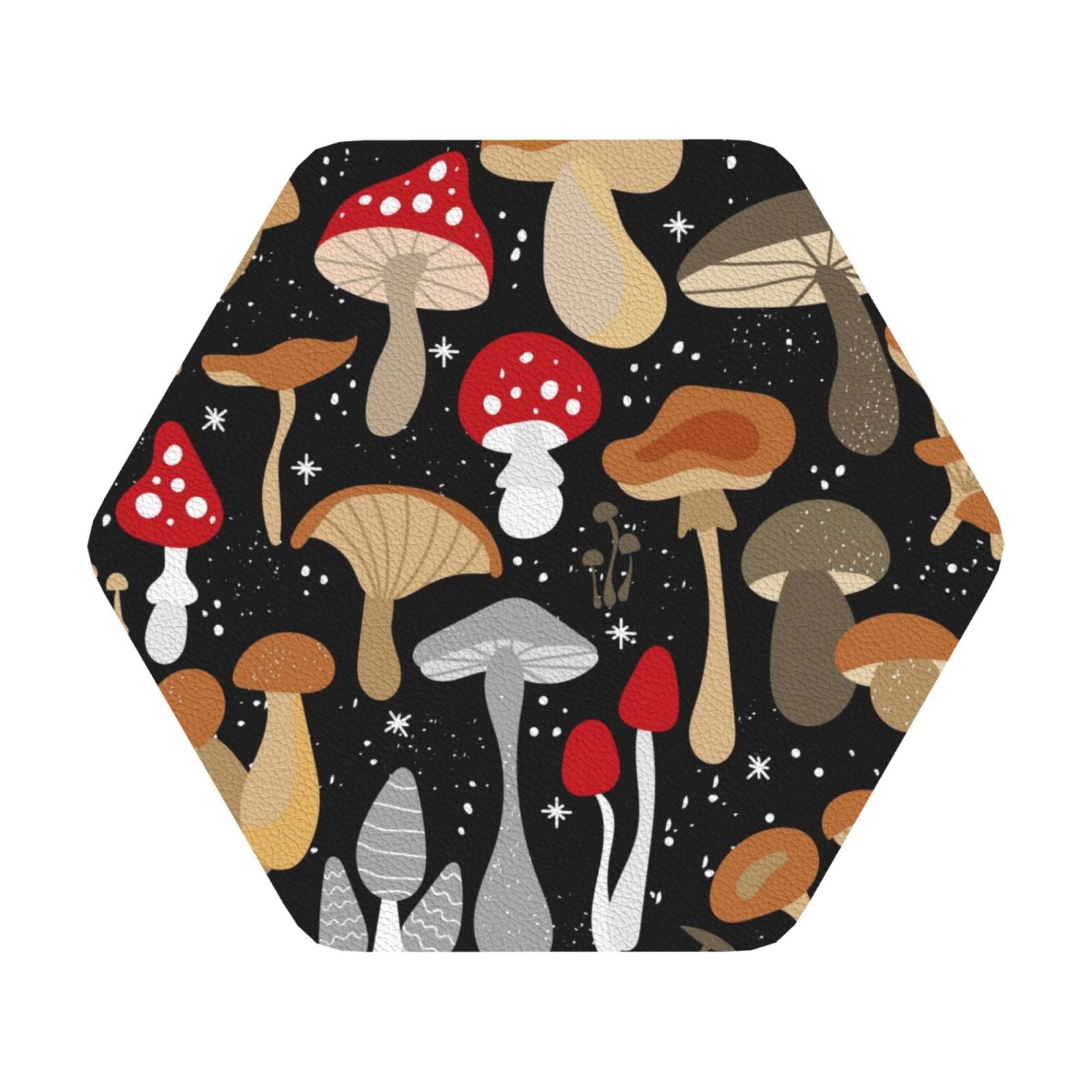 Balery 6 Pcs Various Mushroomsleather Coasters Set, Drink Table Cup ...