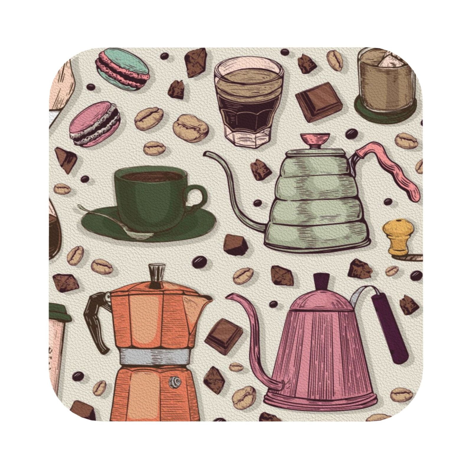 Balery 6 Pcs Vintage Coffeeleather Coasters Set, Drink Table Cup ...