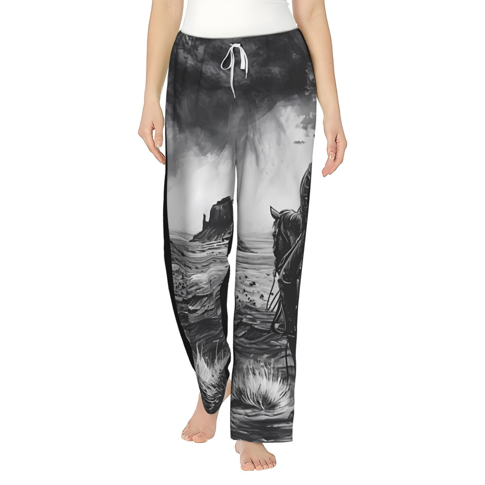 Balery 60s Black White Western Cowboy print Women's Pajama Pants,Ultra ...