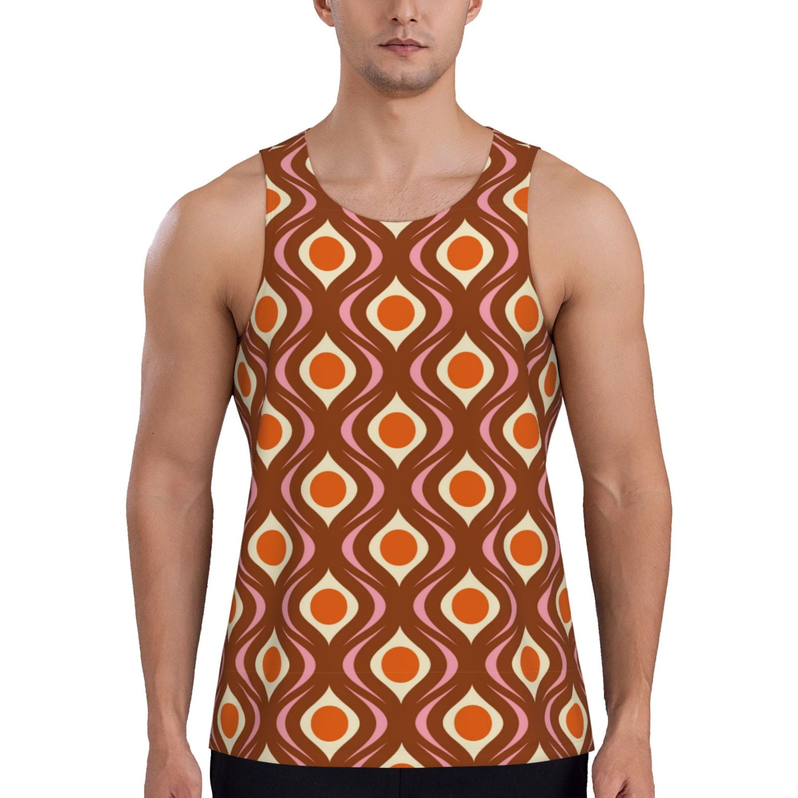 Balery 70's Retro Pattern Men's Workout Tank Top Gym Muscle Tee Fitness ...