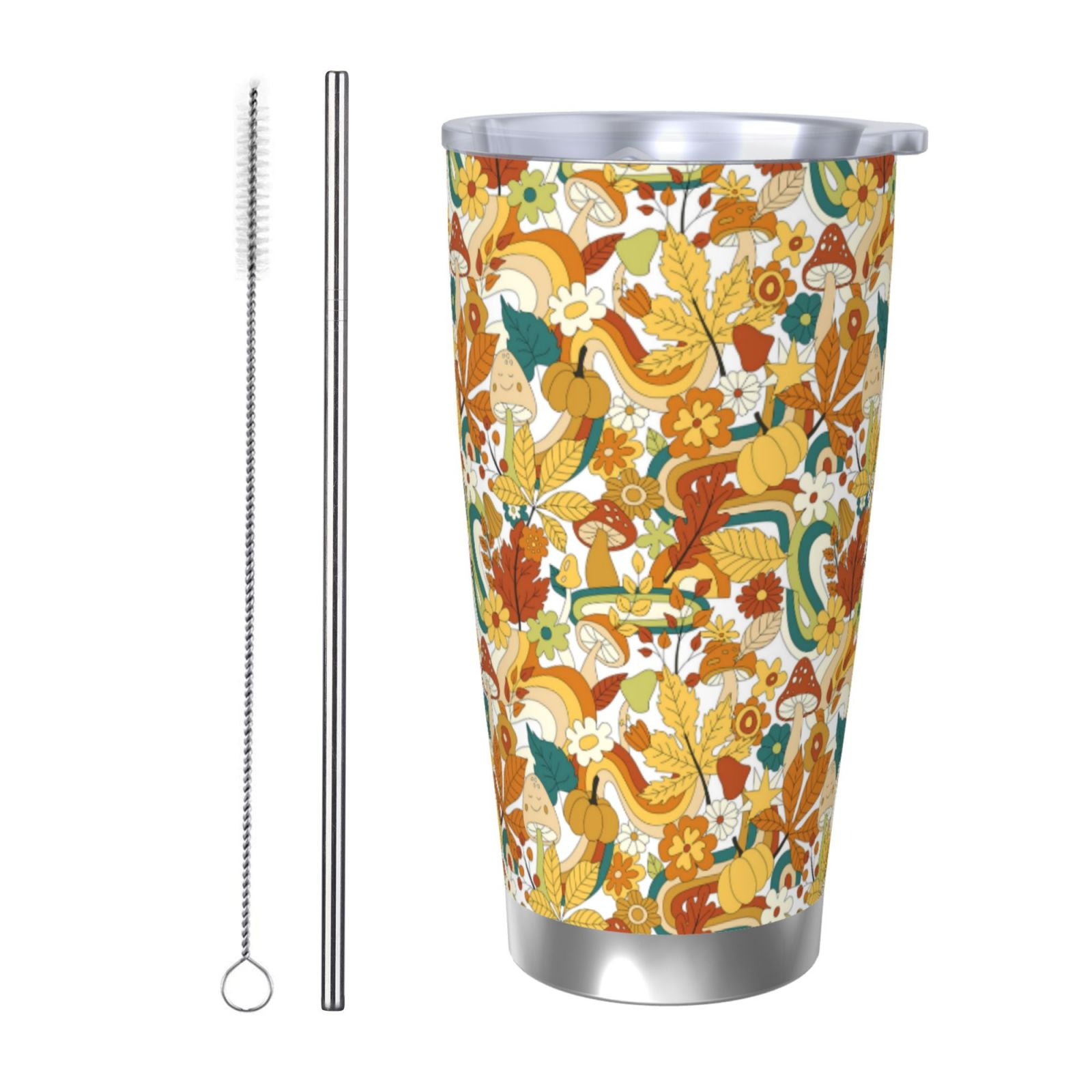 Balery 70s Groovy Hippie Pattern 20oz Insulated Car Cup with Dual Drink ...