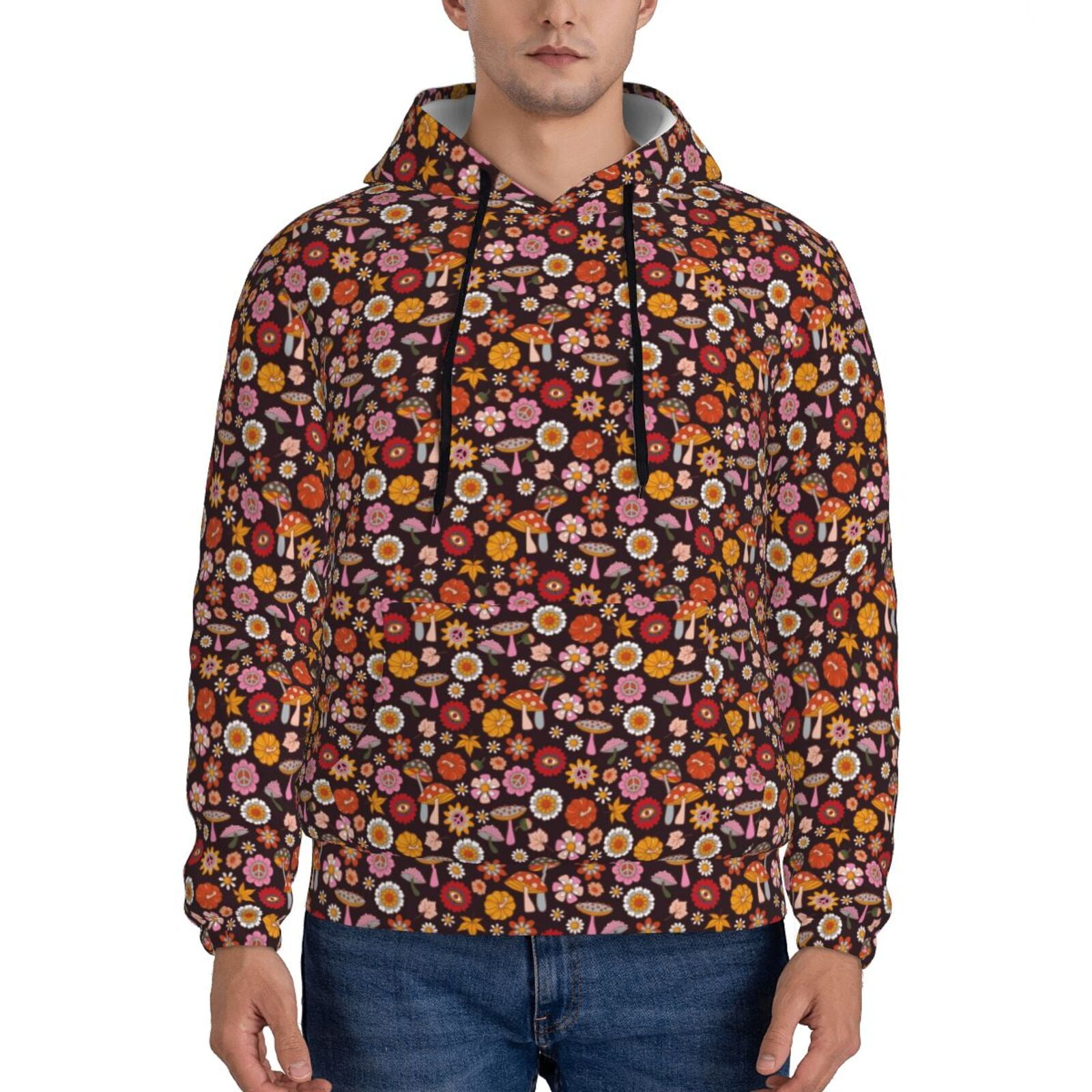 Balery 70s Groovy Hippie Retro Pattern Mens Hoodie Kangaroo Pocket ...