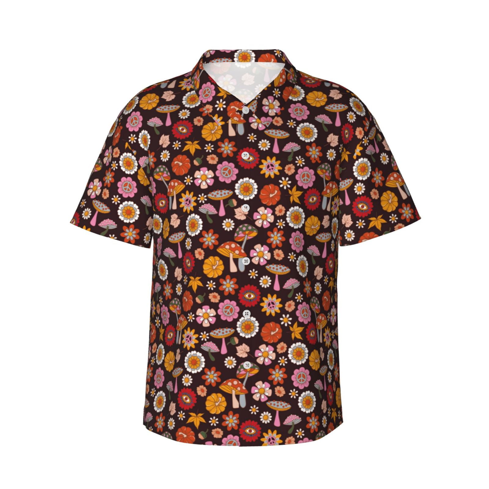 Balery 70s Groovy Hippie Retro Print Men's Hawaiian Shirts Short Sleeve ...