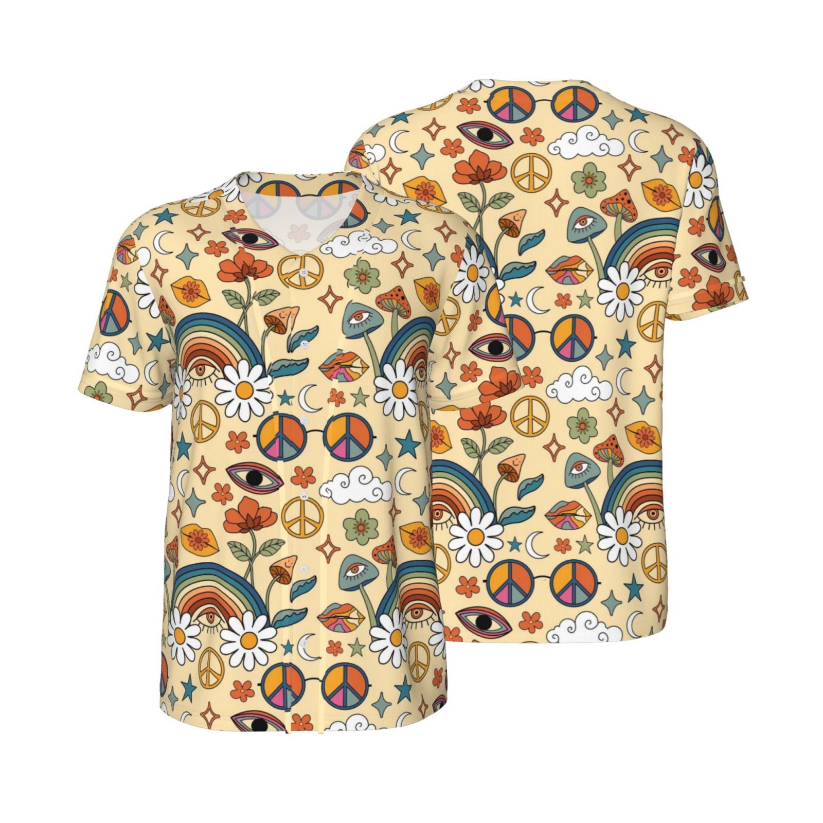 Balery 70s Hippie Style Baseball Jersey for Men Casual Button Down ...