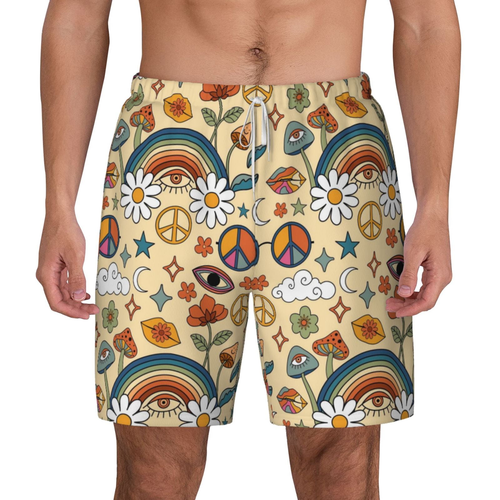 Balery 70s Hippie Style Mens Swim Trunks Swim Shorts for Men Quick Dry ...