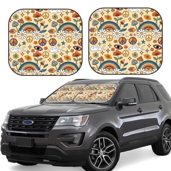 Balery 2 Piece 70s Hippie Style Car Windshield Sun Shade|Foldable Front ...