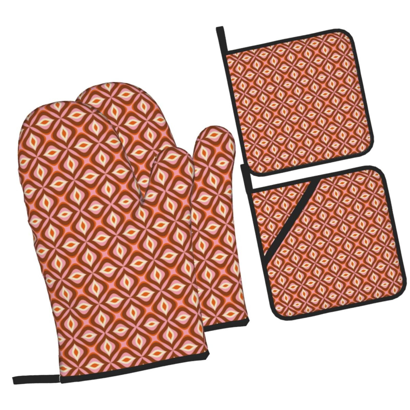 Balery 70s Retro Style Pattern Oven Mitts and Pot Holders 4 pcs Set ...