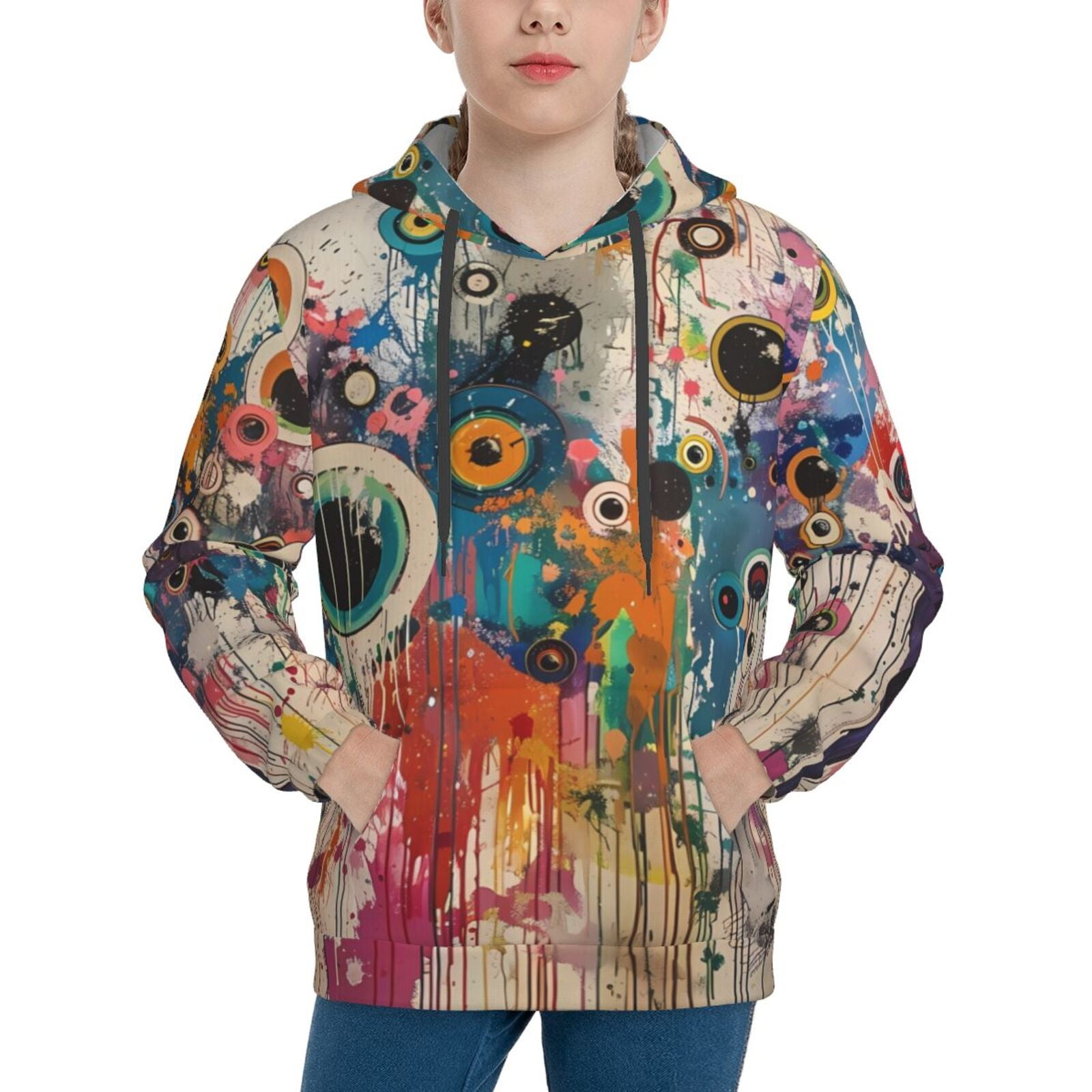 Balery Abstract Colorful Dripping Circles Pattern Boys Hoodie, Youth ...