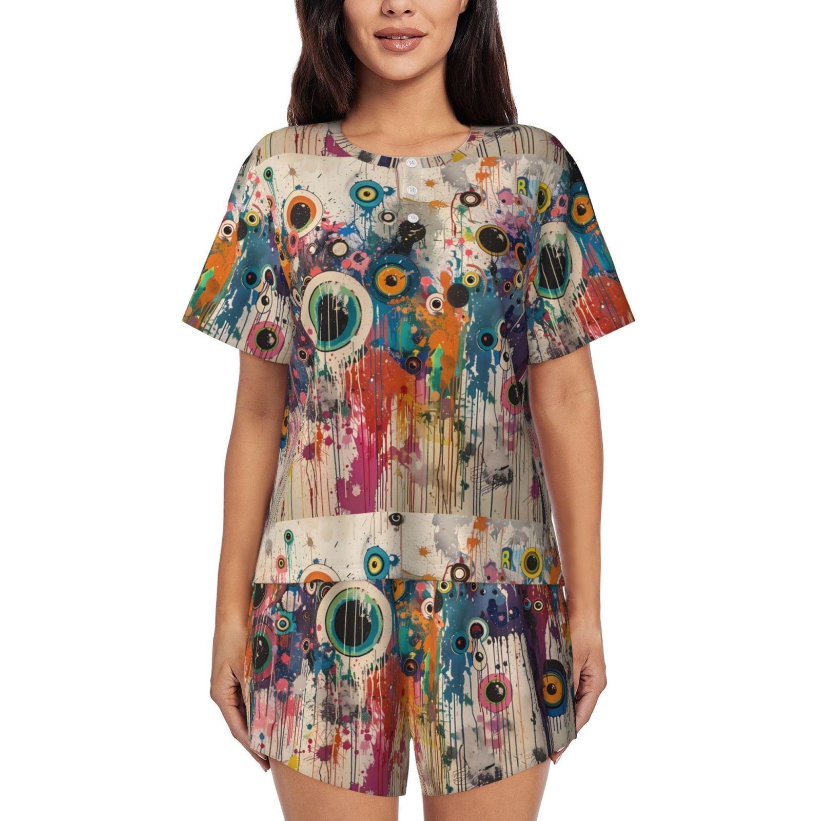 Balery Abstract Colorful Dripping Circles Pattern Womens Pajama Sets 2 ...
