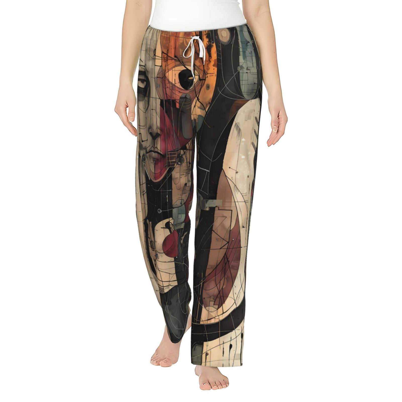Balery Abstract Geometric Faces print Women's Pajama Pants,Ultra ...