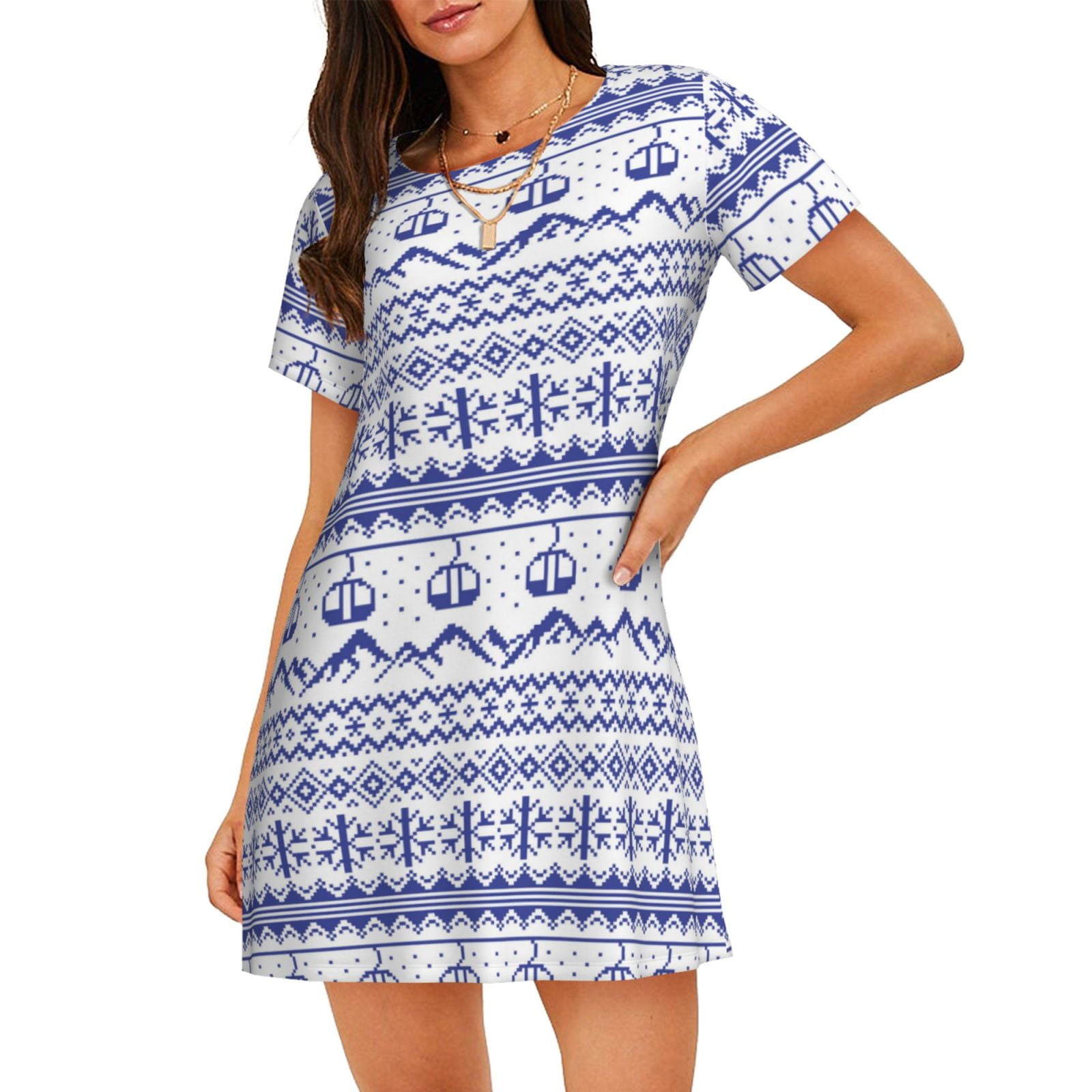 Balery Abstract Gondola Snowflake Pattern Womens Short Sleeve ...