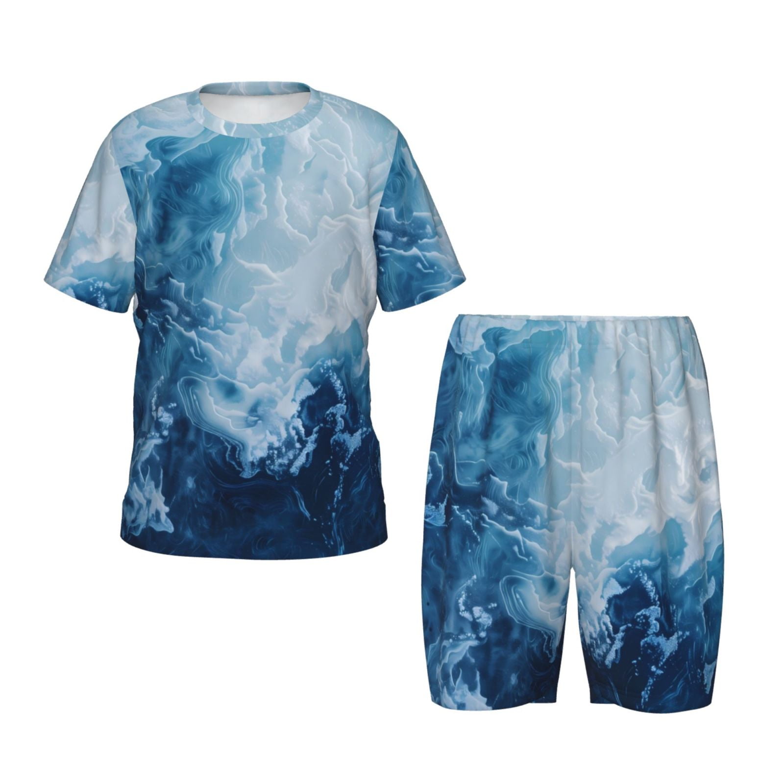 Balery Abstract Ocean Waves Pattern Kids’ Short-Sleeved Pajama Set ...