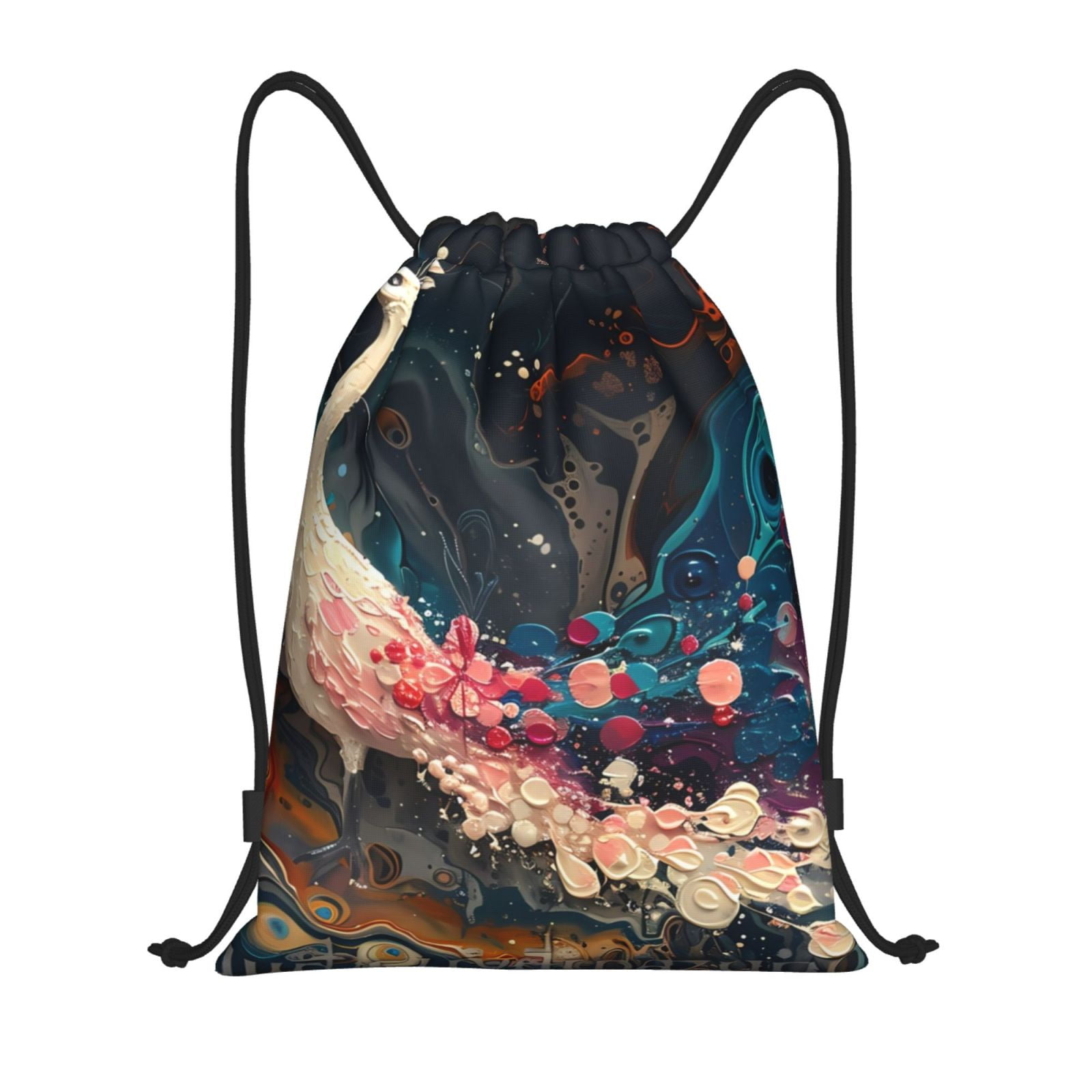 Balery Abstract Peacock Painting Pattern Drawstring Backpack Bag Sport ...