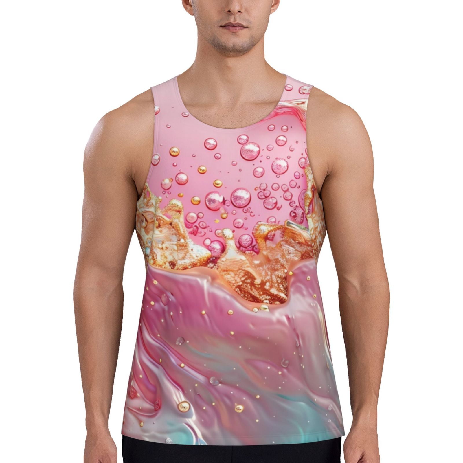 Balery Abstract Pink Gold Splash Pattern Men's Workout Tank Top Gym ...