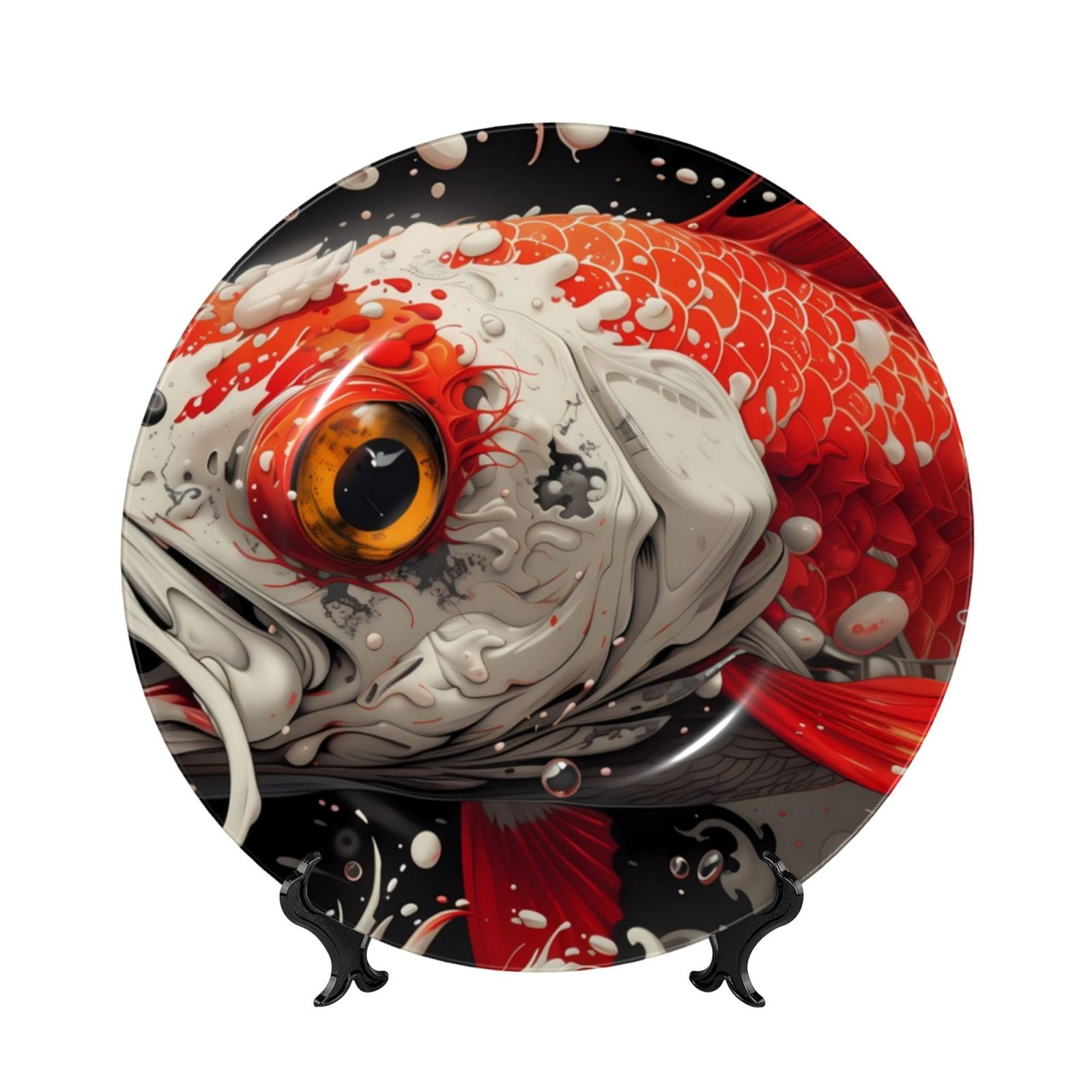 Balery Abstract Red Koi Fish Art Print Bone China Decorative Plate ...