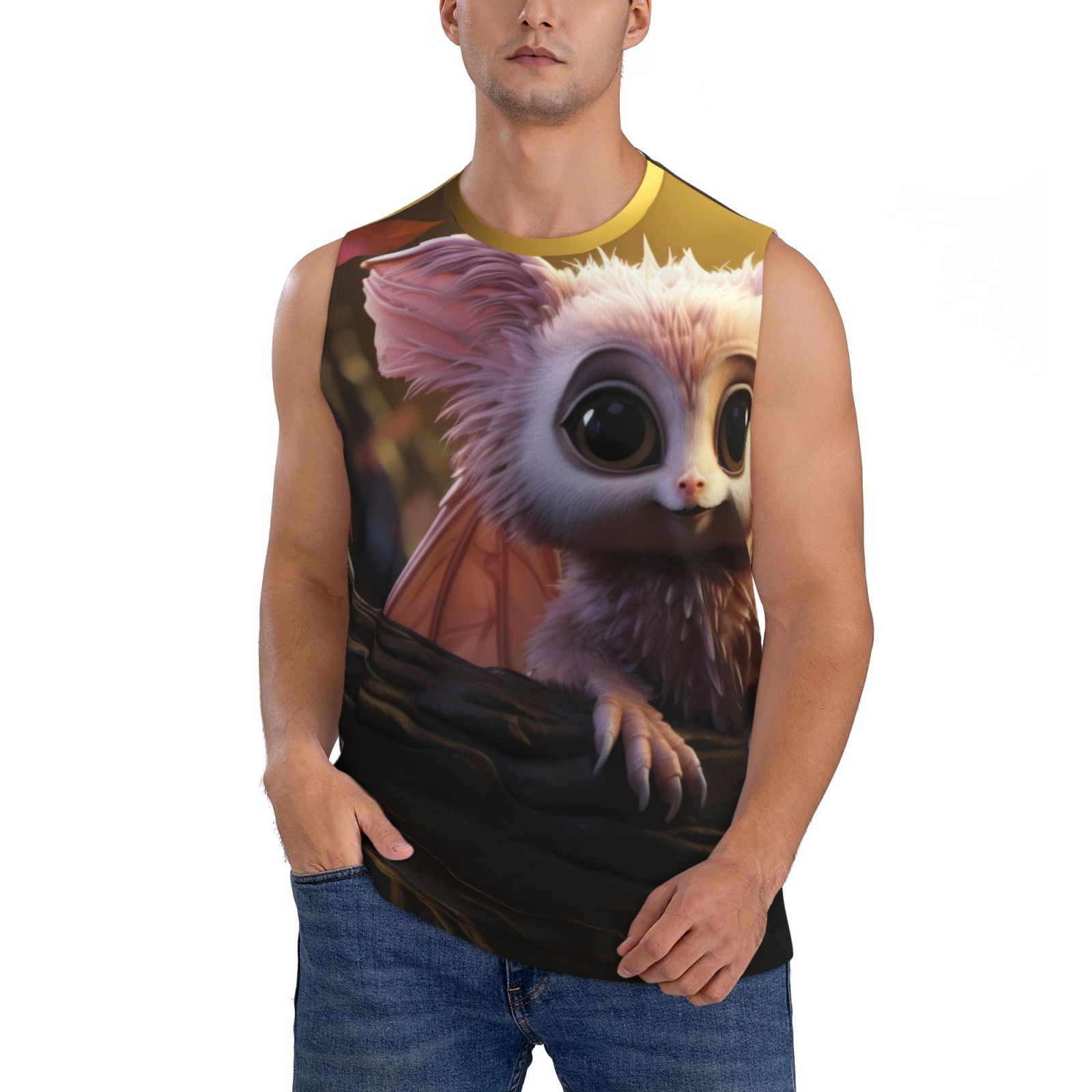 Balery Adorable Fluffy Bat Mens Sleeveless Muscle Shirts Workout Tank