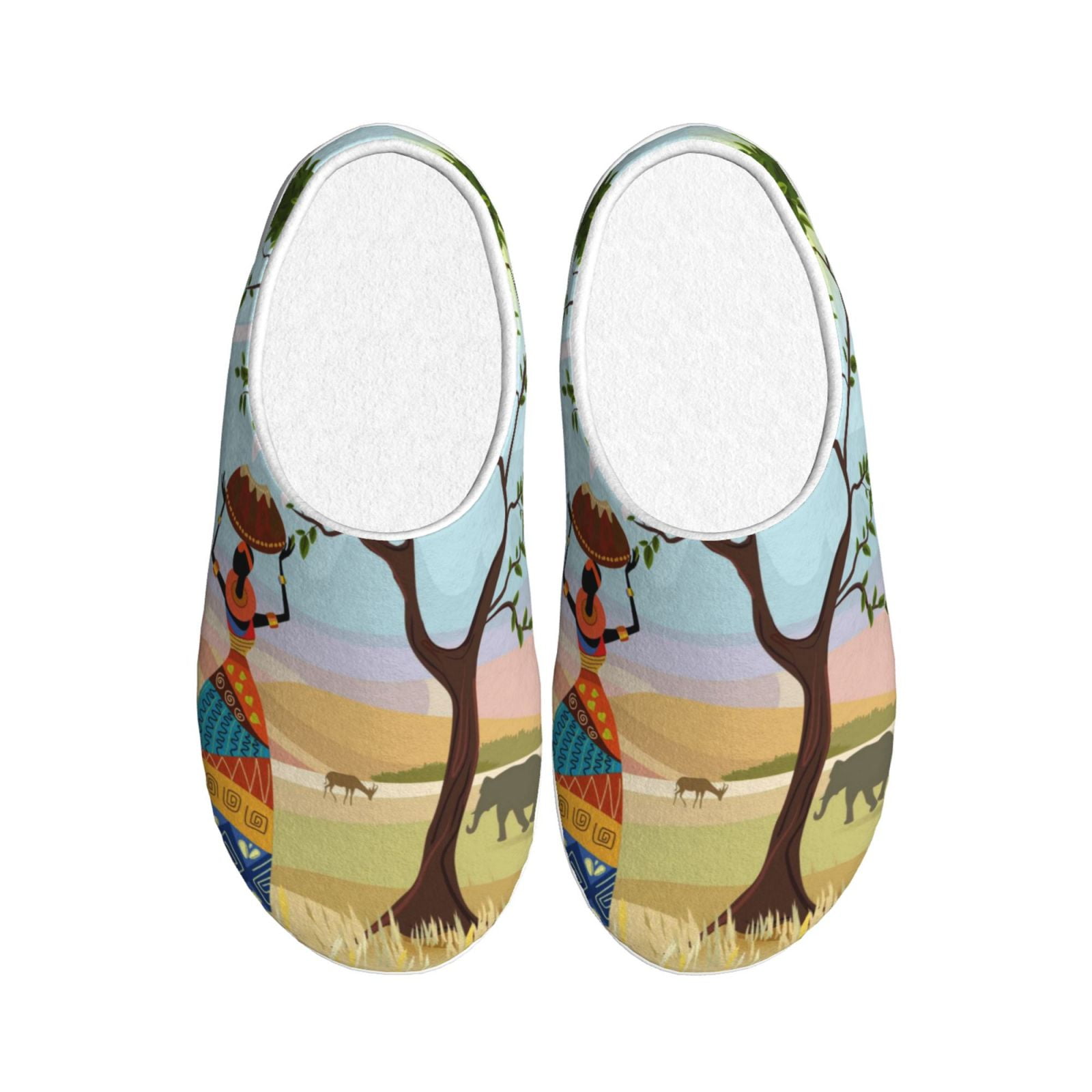 Balery African Women Pattern Women's Fuzzy Memory Foam Slippers Fluffy ...