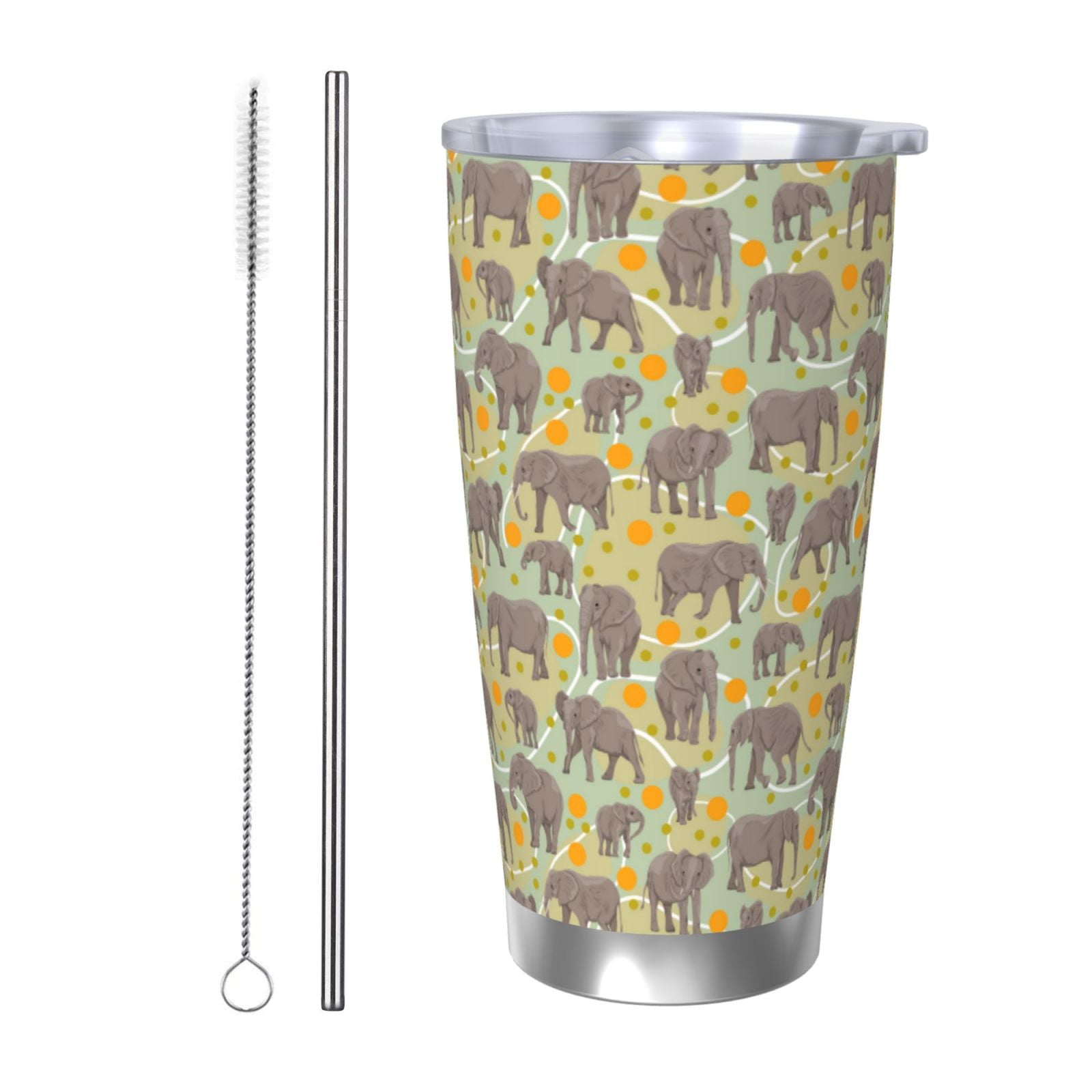 Balery African bush elephant Pattern 20oz Insulated Car Cup with Dual ...