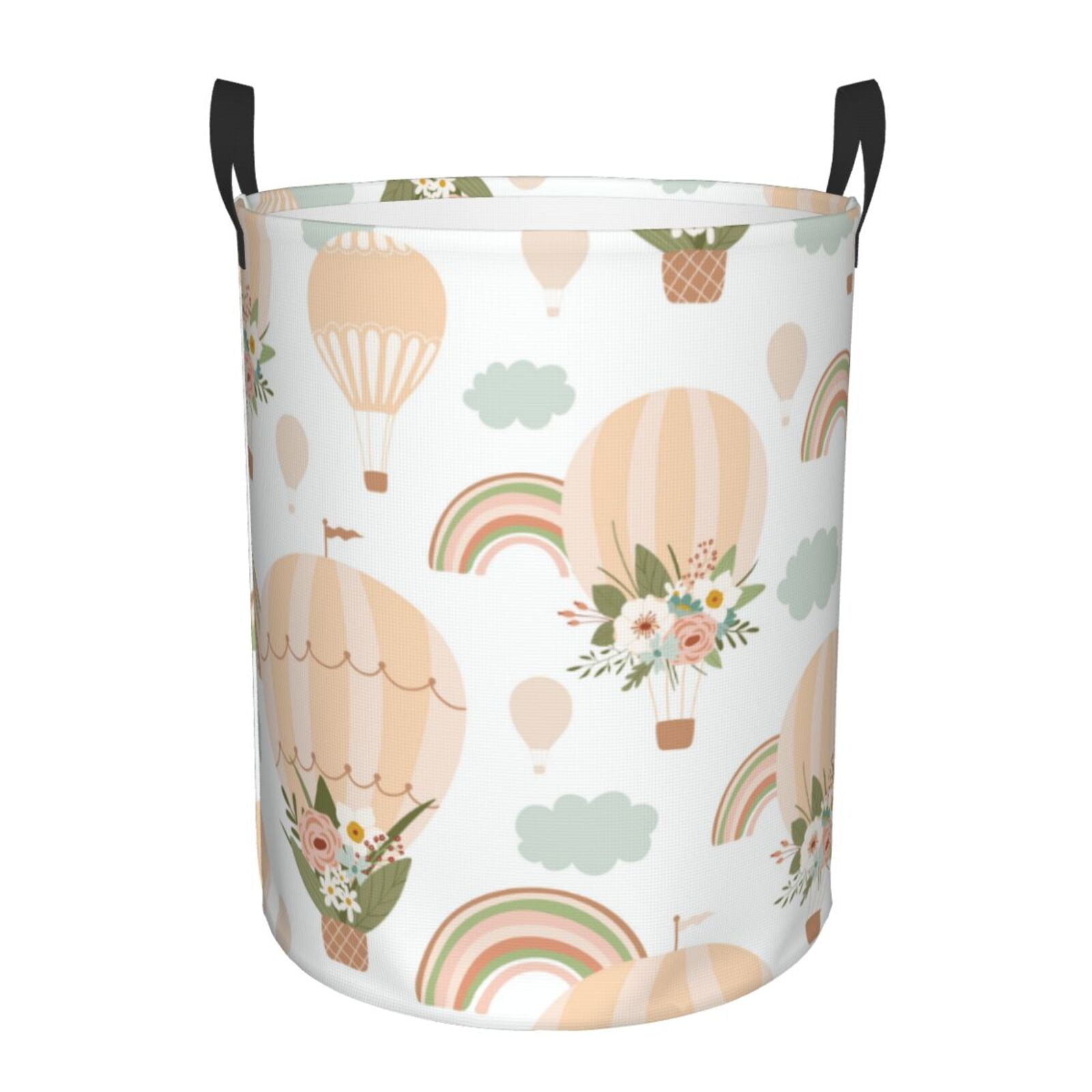 Balery Air Balloon and Flower Round Laundry Basket with Handles ...