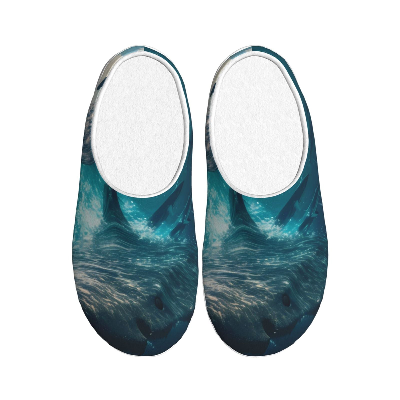 Balery Airplane Shark Pattern Women's Fuzzy Memory Foam Slippers Fluffy ...