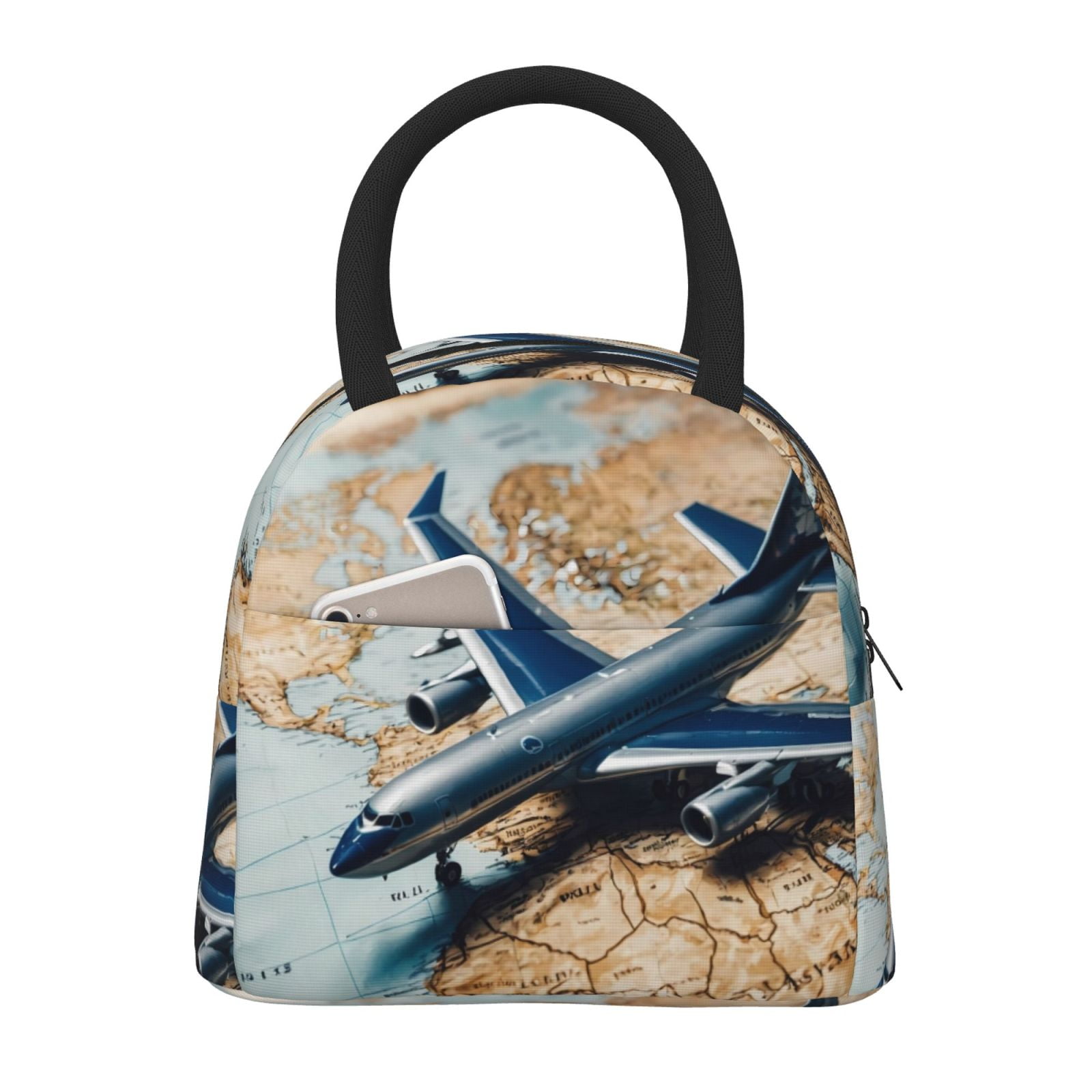 Balery Airplane World Map Adventure Pattern Lunch Bag Women, Lunch Box ...